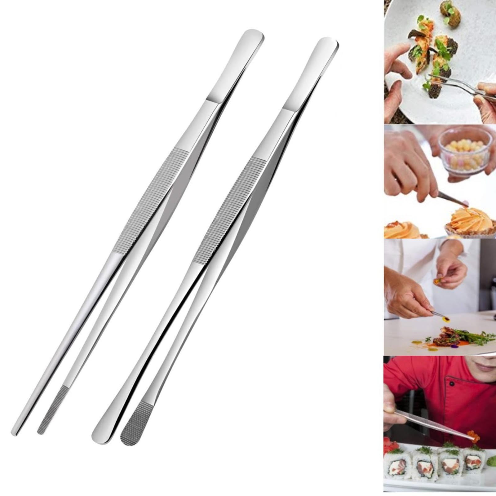 Pack of 2 10 Inch Cooking Tweezers Precision Serrated Tips,Stainless ...