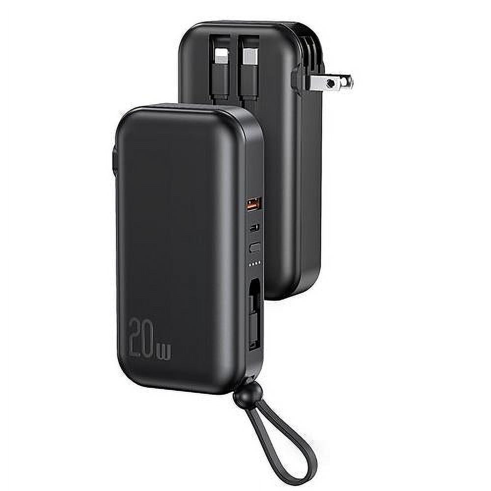 [Pack of 2] 10000mAh Portable Charger with US Plug 3 Inbuilt Cables ...
