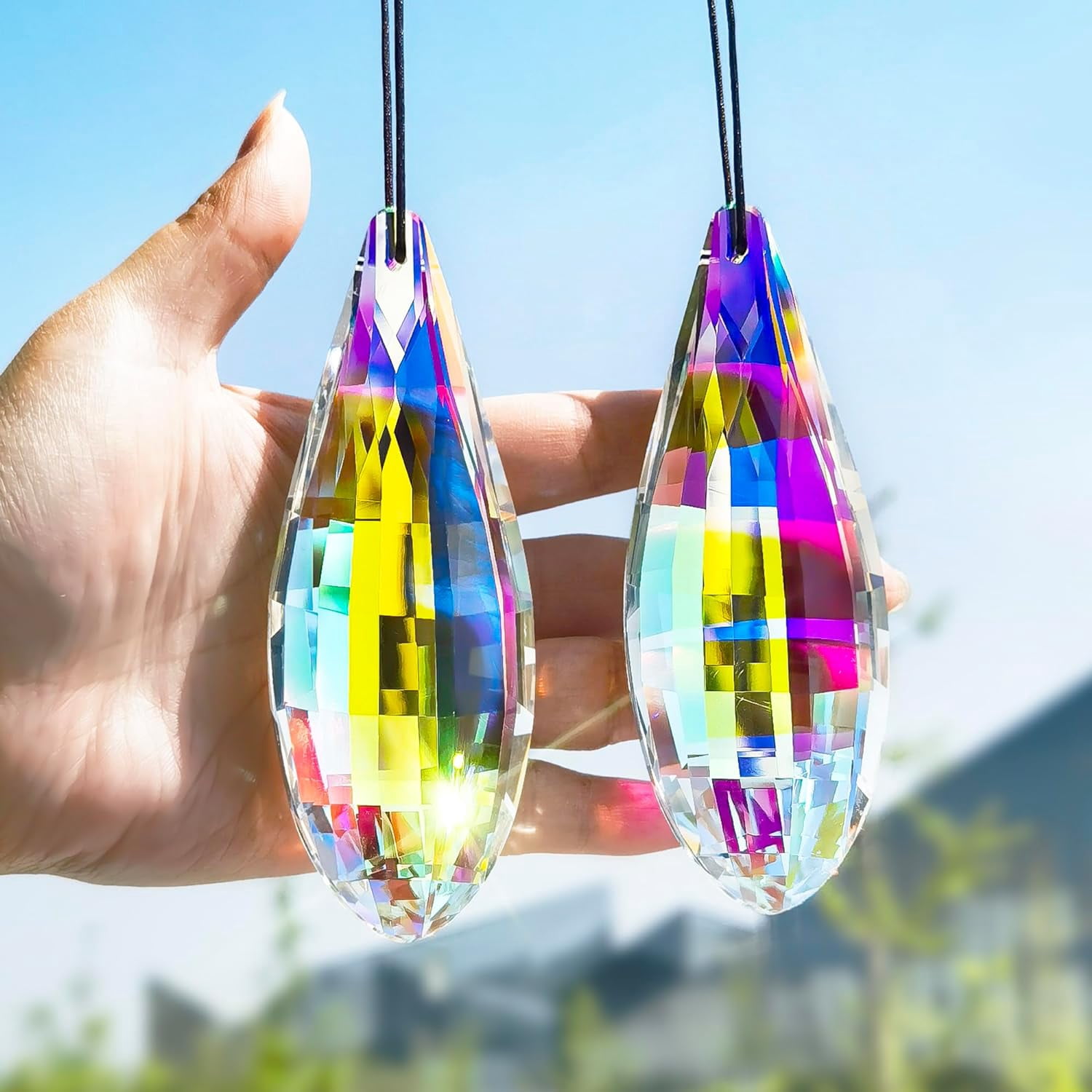 Pack 2,120mm Colorful Crystal Suncatchers Prisms Hanging Ornaments for ...