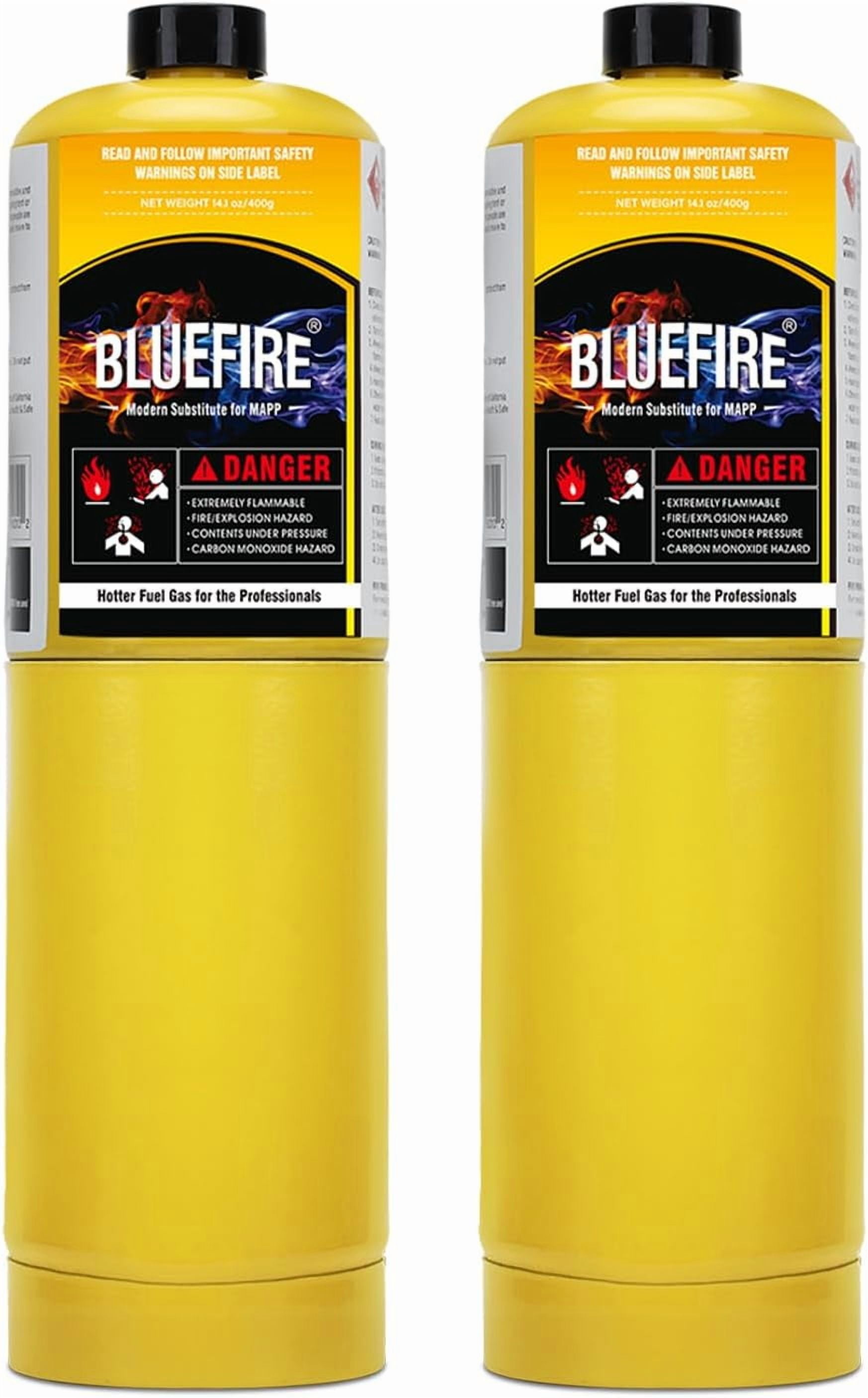 Pack of 2, 16.1 oz BLUEFIRE Modern MAPP Gas Cylinder, 14% More Bonus Fuel than MAP/PRO, Hotter ...