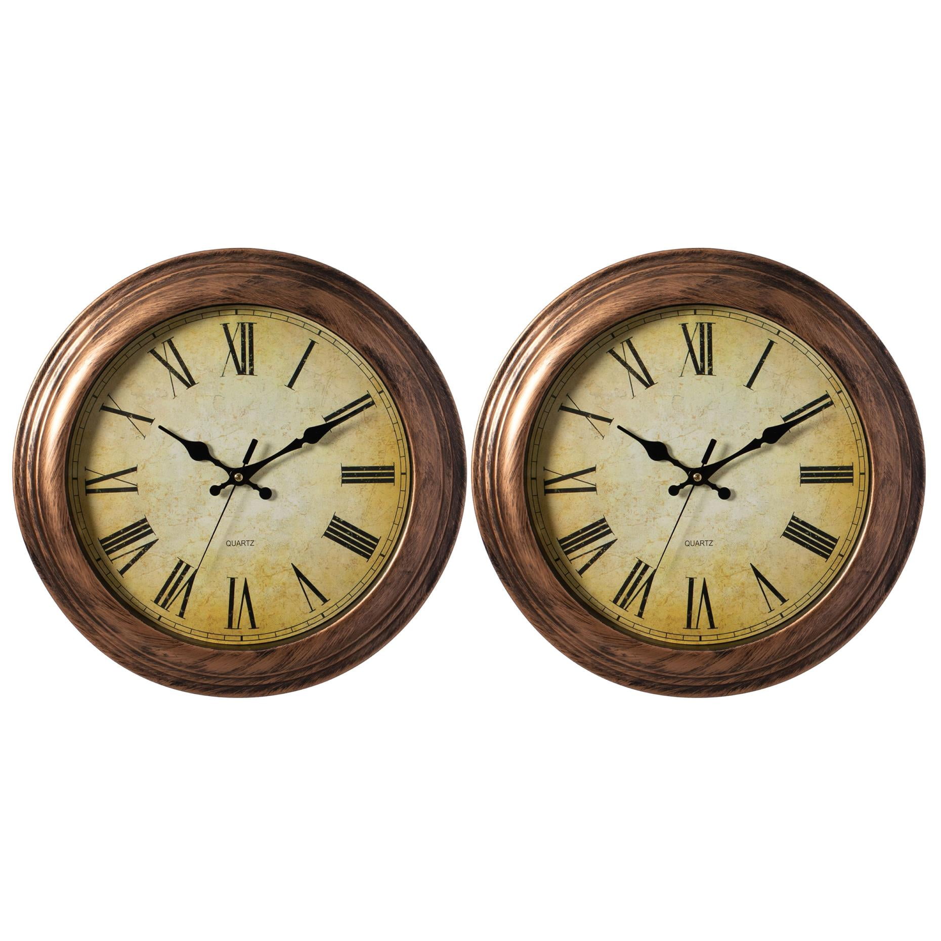 Pack of 2 15.5" Wall Clock for Home Kitchen Living/Dining Room Office ...