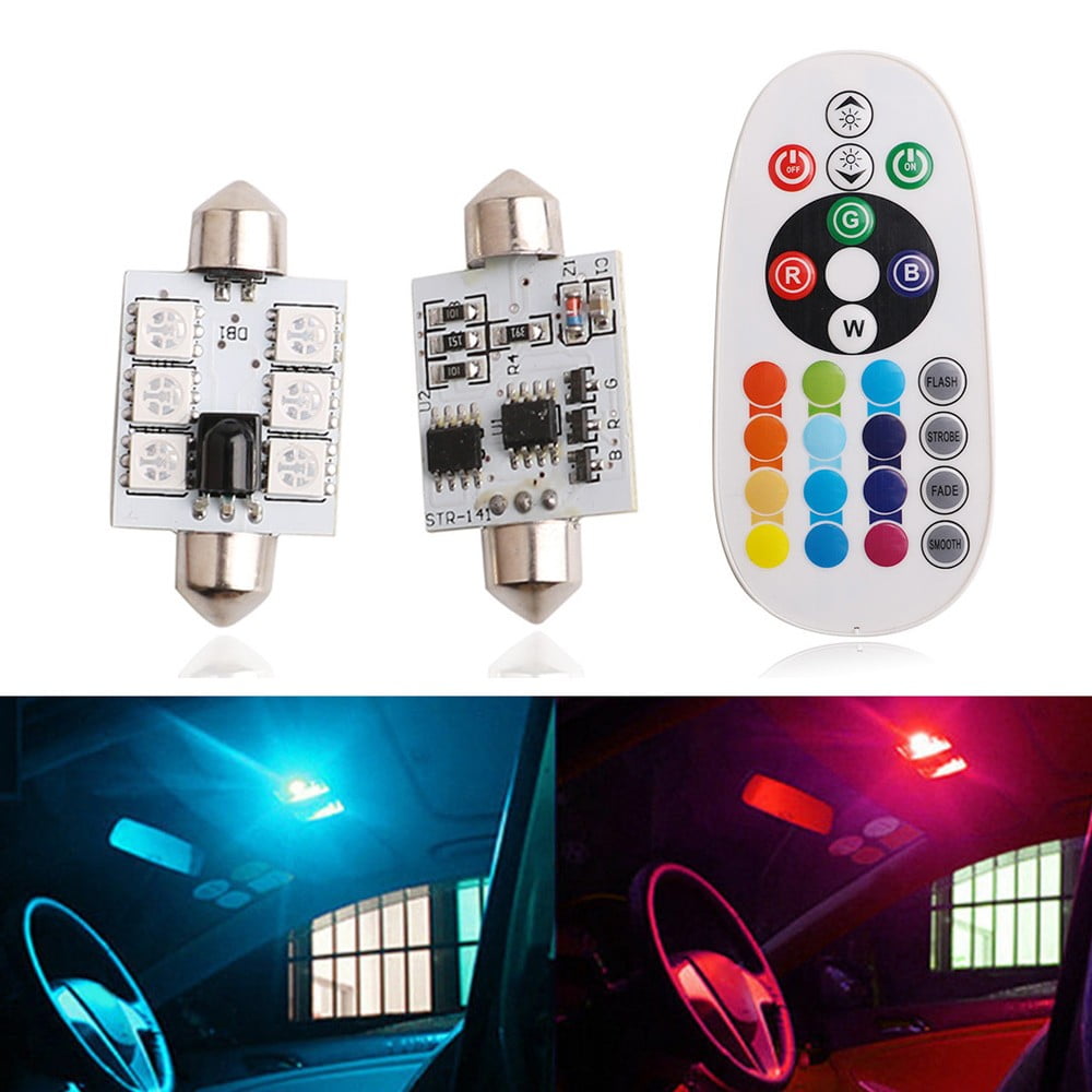 Pack of 2-41mm (1.61") Festoon LED Bulb RGB with Remote Control, 16 ...