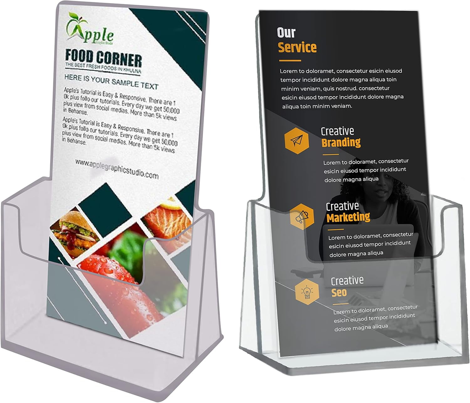 Pack of 2 - Acrylic Brochure Holder 4” wide x 9” high ’’ Trifold Pages ...