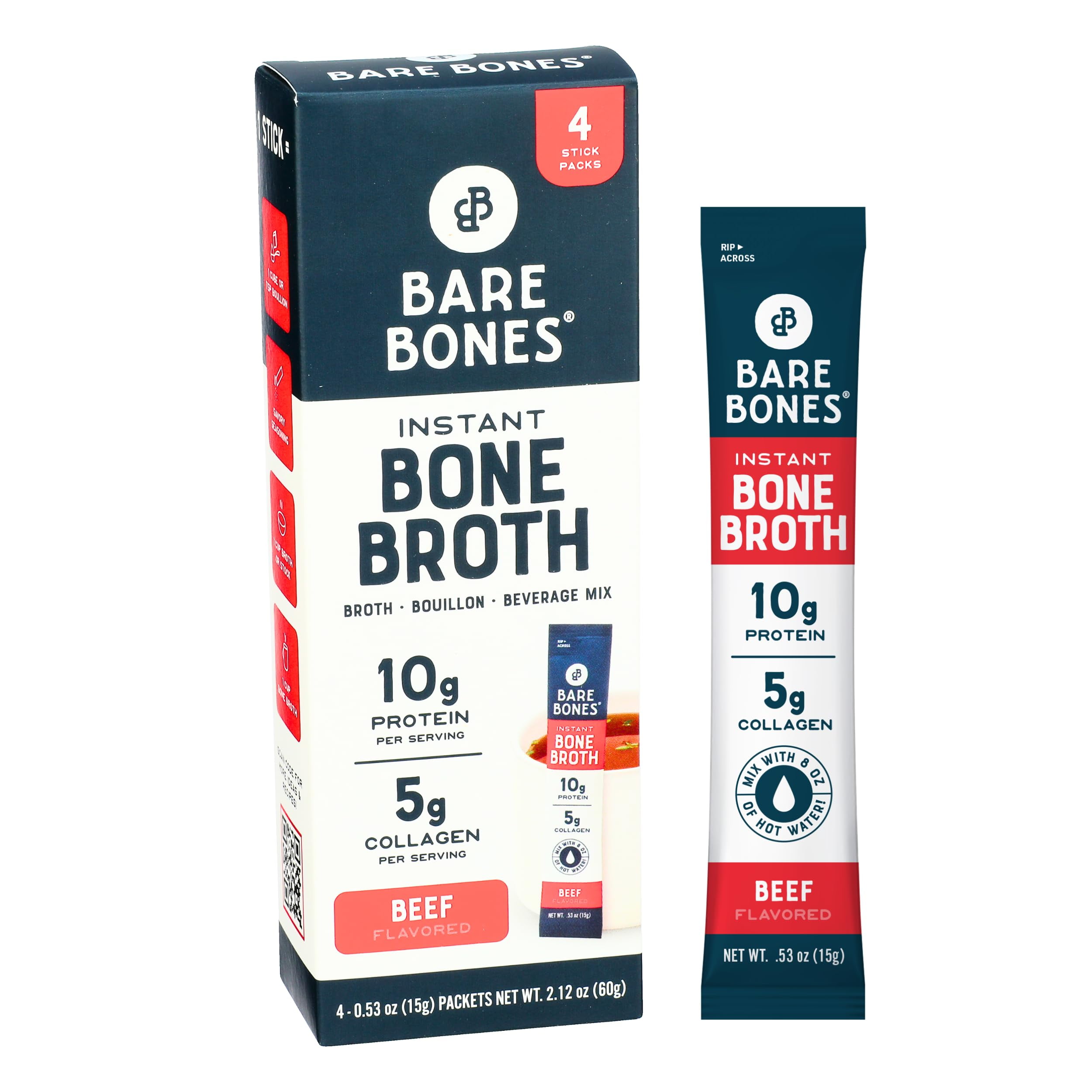 Pack of 2 Bare Bones Beef Bone Broth Instant Powdered Mix | Rich Savory ...