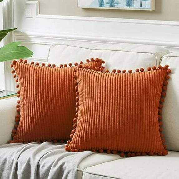 Pack of 2 Burnt Orange Decorative Throw Pillow Covers 20x20 Inch with ...
