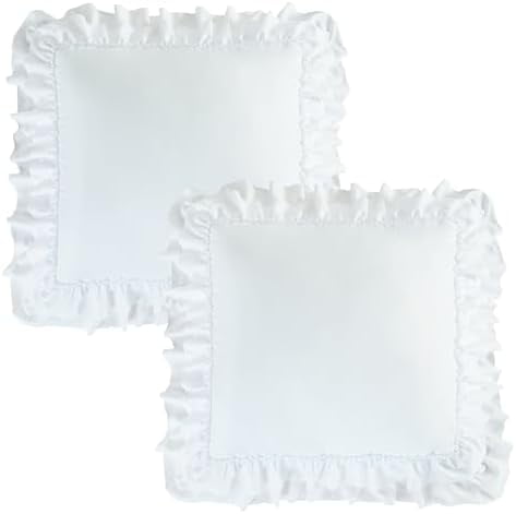 Pack of 2 Chic Ruffle Pillow Shams, King Size White French Country ...