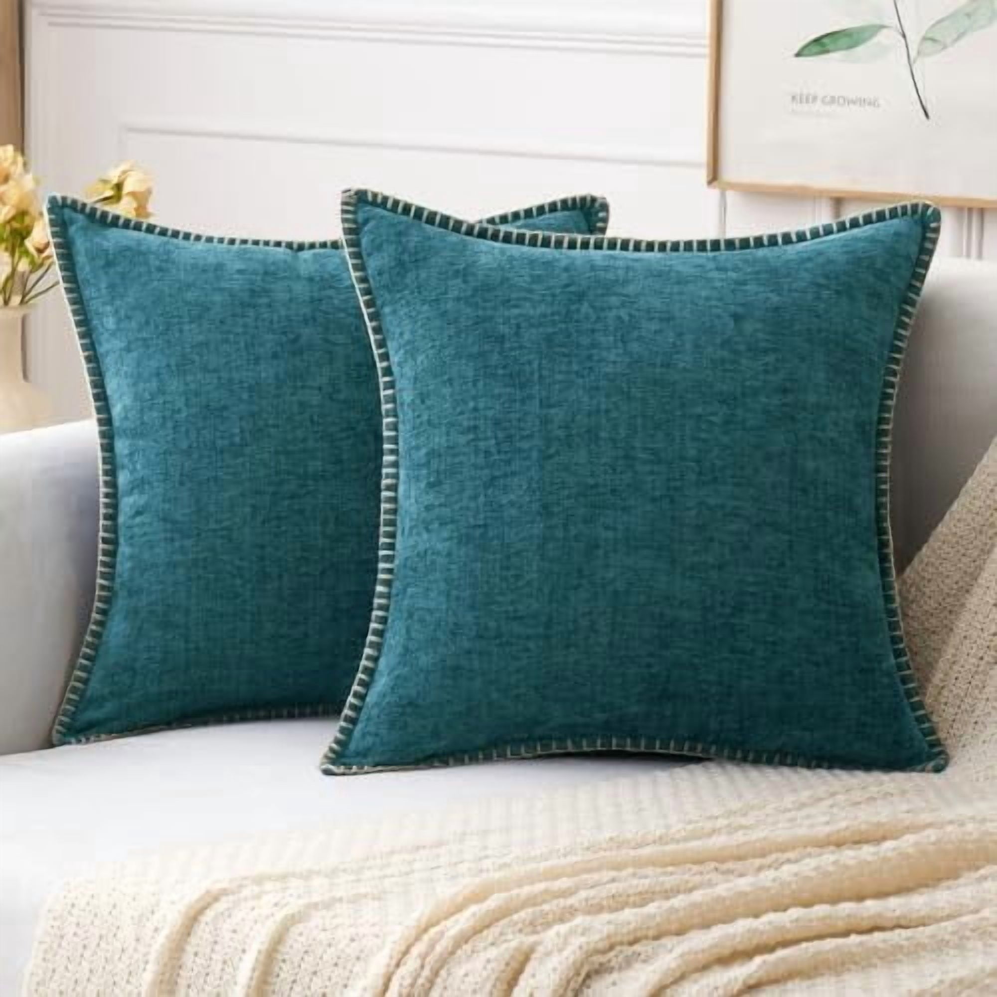 Pack of 2 Christmas Pillow Covers 24x24 Inch Pure White Farmhouse ...