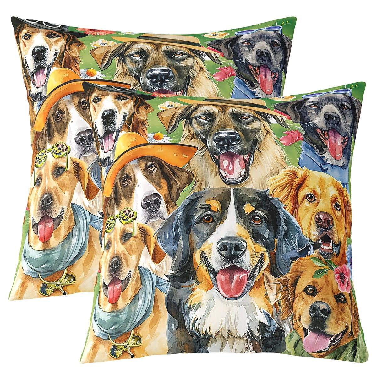 Pack Of 2 Colourful Cartoon Dog Pillow Covers 20x20 Inch Cute Puppy ...