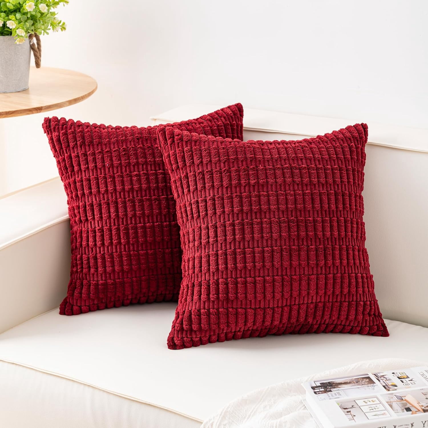 Pack of 2 Corduroy Decorative Throw Pillow Covers 24x24 Inch Soft ...