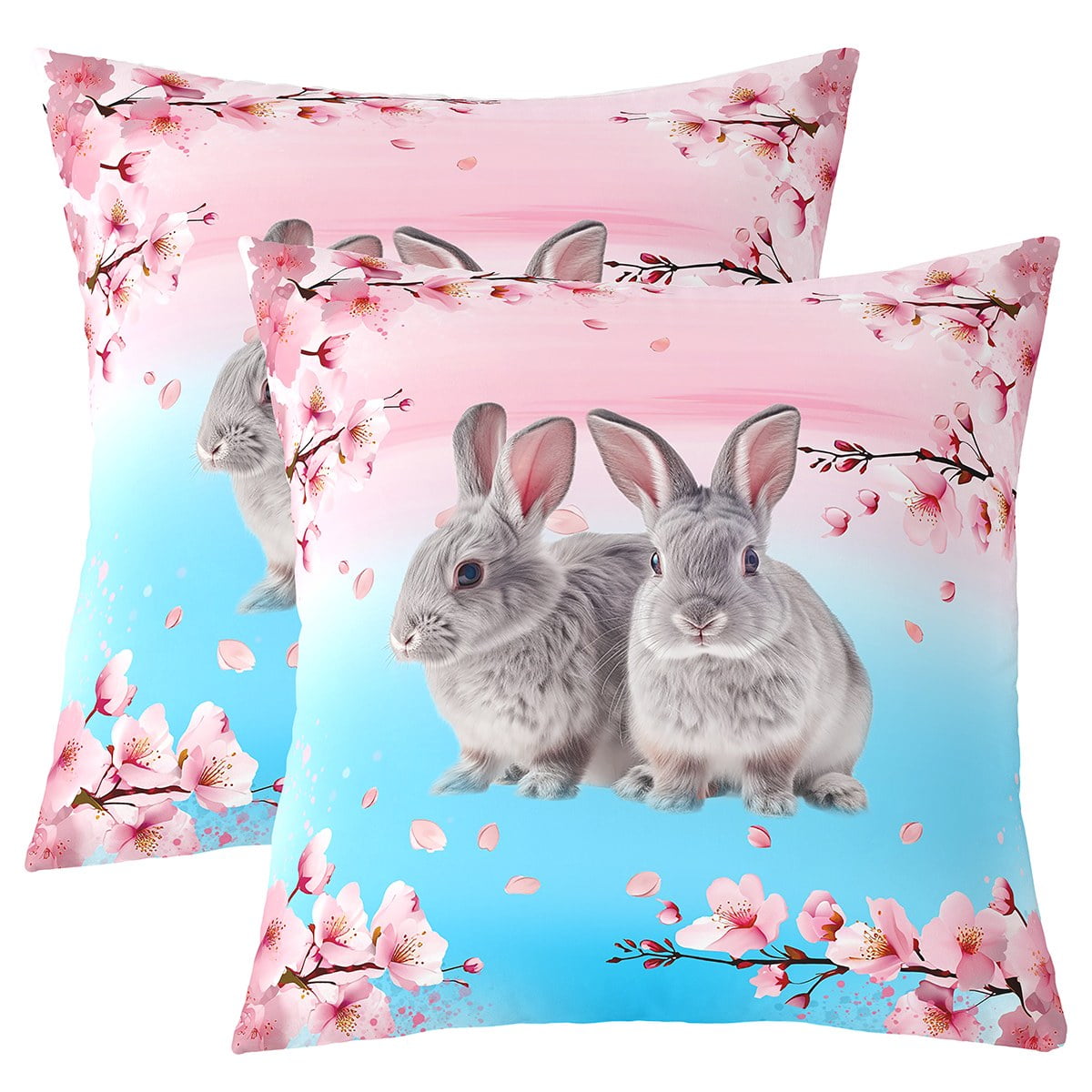 Pack Of 2 Cute Grey Rabbit Pillow Covers,Cheerry Blossom Throw Pillow ...