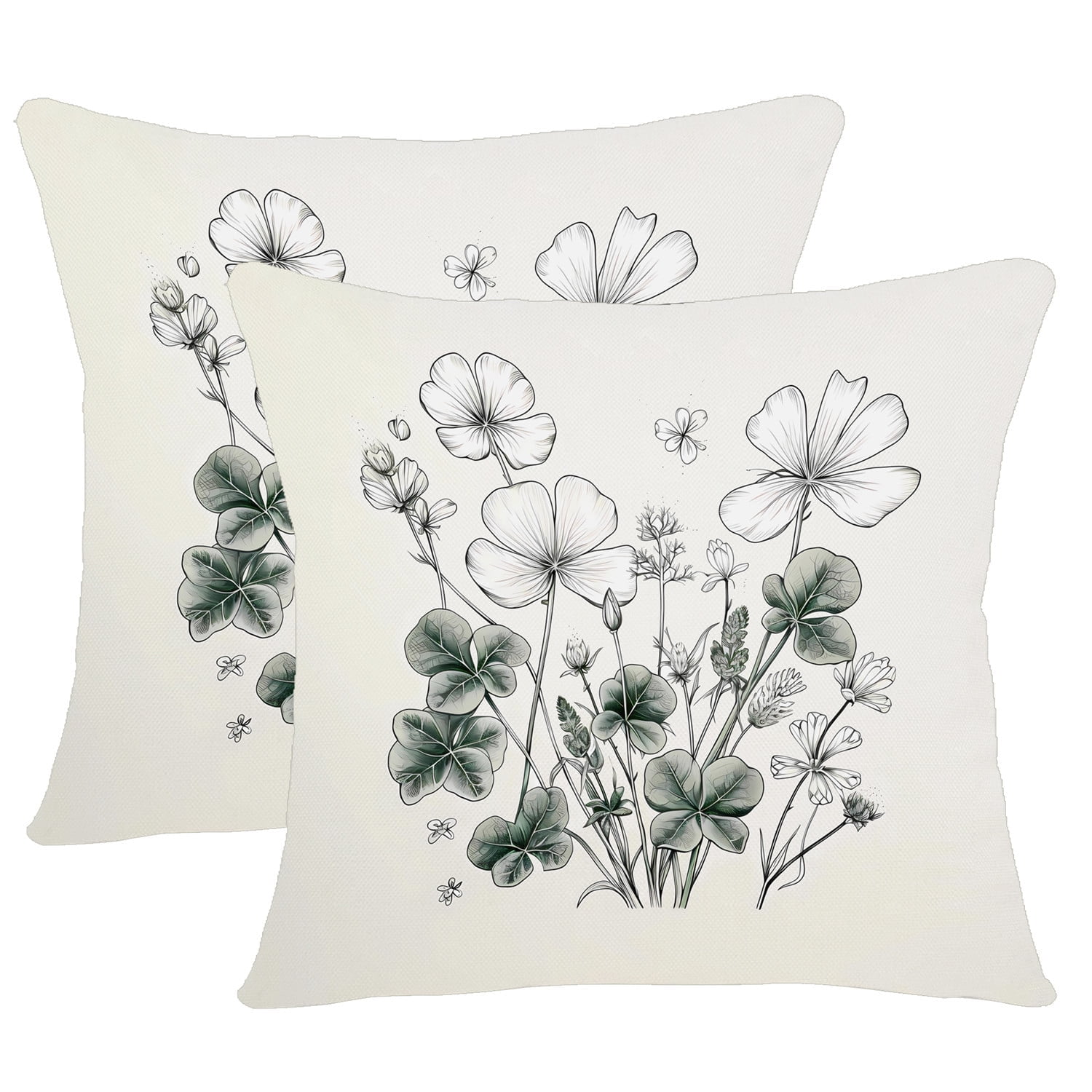 Pack of 2 Decorative Four Leaf Clover Throw Pillow Covers 18x18 Inch ...