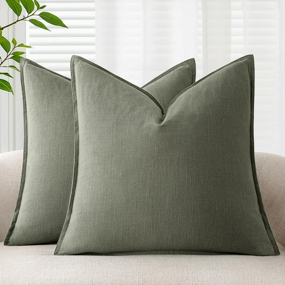 FUGee-Pack of 2 Decorative Linen Pillow Covers Seeding Green Neutral ...