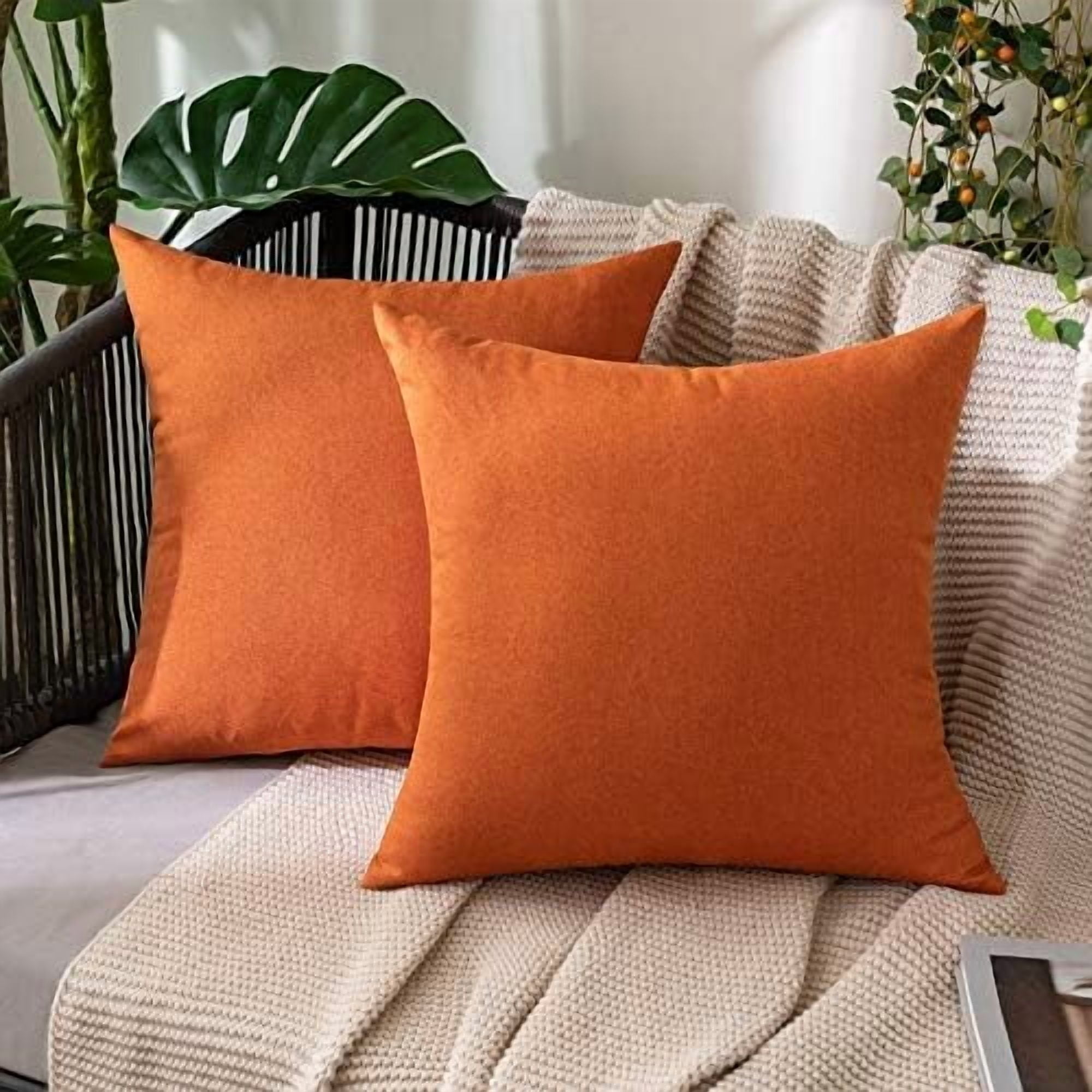 Pack of 2 Decorative Outdoor Solid Waterproof Throw Pillow Covers Euro ...