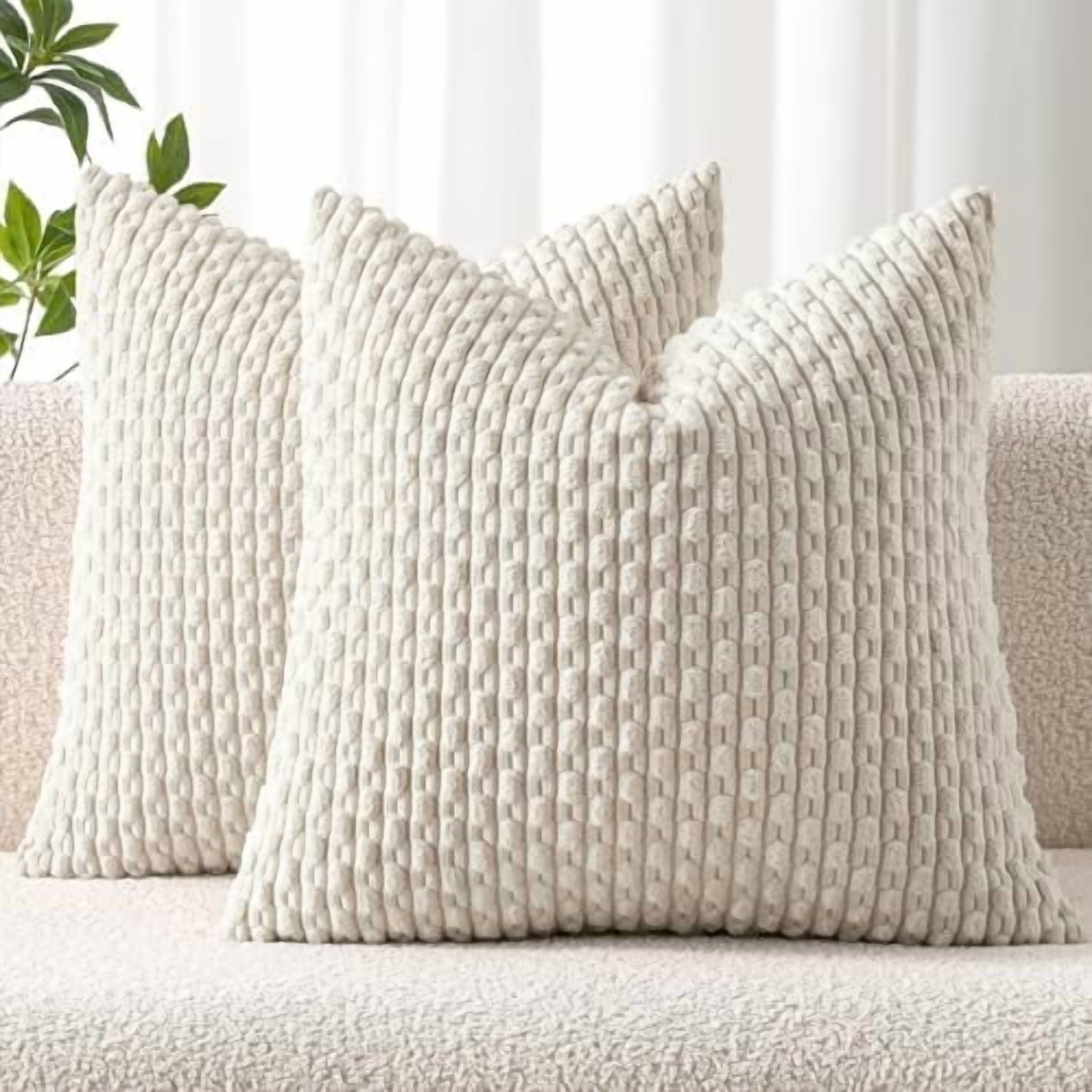 Pack of 2 Decorative Throw Pillow Covers 24x24 Inch Soft Boho Striped ...