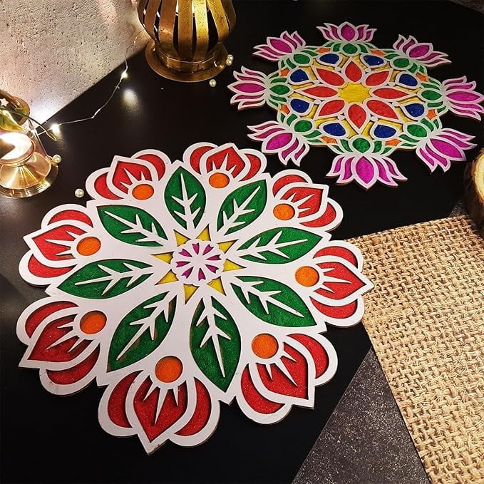 Pack of 2 Different Design Portable Rangoli (11 inches) Stencil for ...