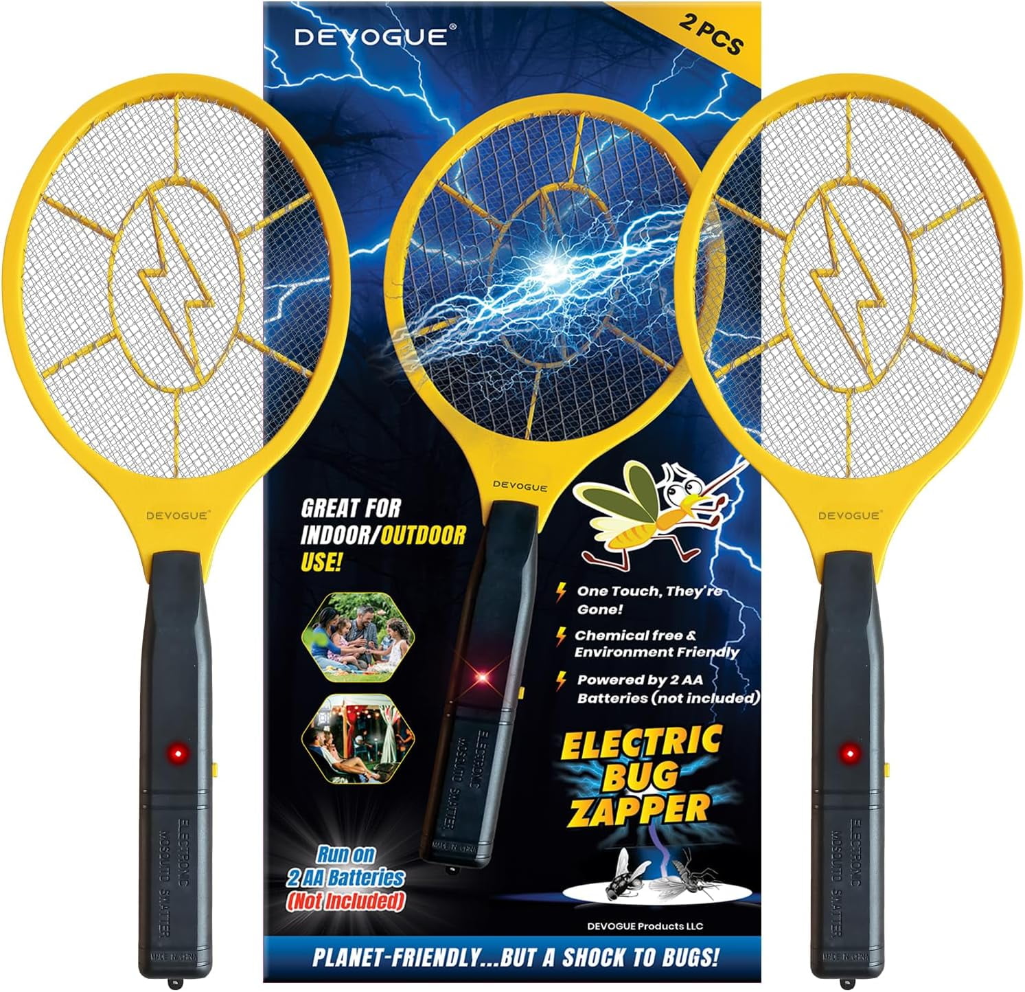 Pack of 2 Electric Fly Swatter Bug Zapper Battery Operated Flies Killer ...