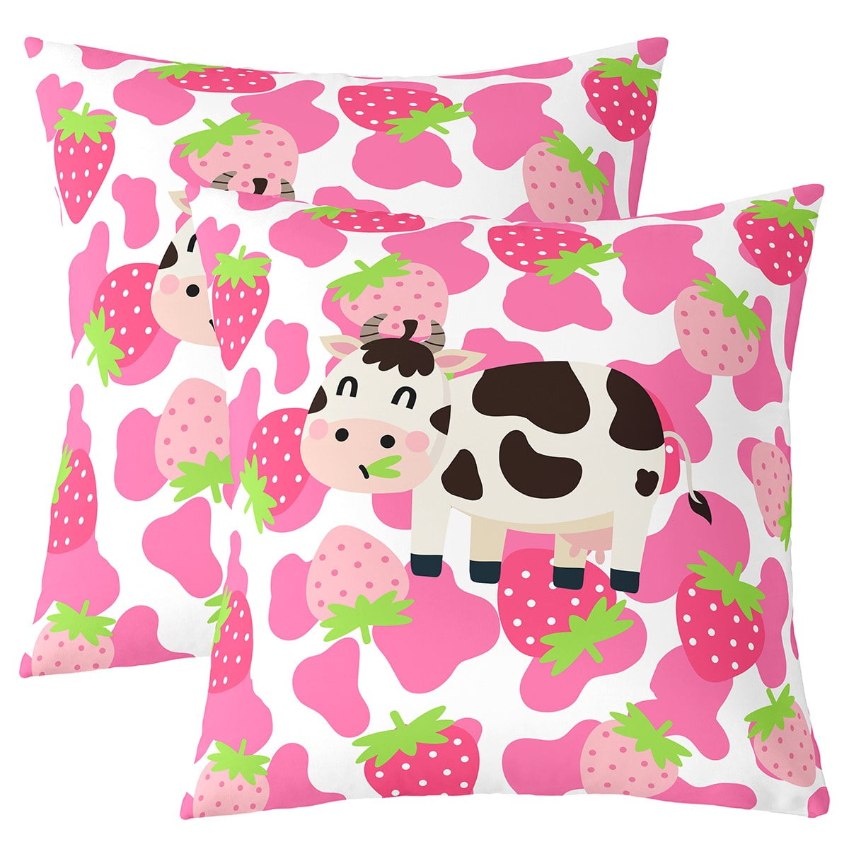 Pack Of 2 Pink Milk Cow Cushion Cases 16x16 Inch,strawberry Pillow ...