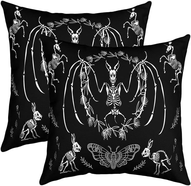 Pack of 2 Halloween Decorative Throw Pillow Covers, Soft Gothic Skull ...