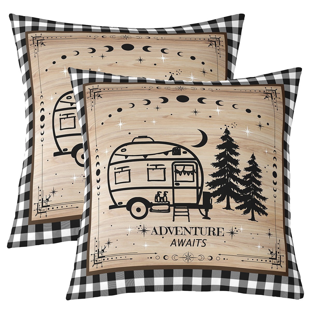 Pack Of 2 Happy Camping Decorative Pillow Covers,Camper Cushion Covers ...