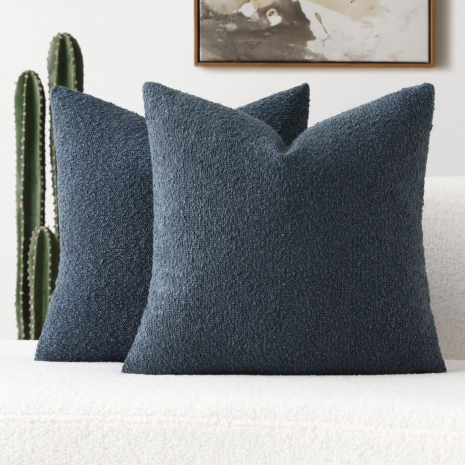 Pack of 2 Haze Blue Decorative Throw Pillow Covers 16x16 Inch Soft Cozy ...
