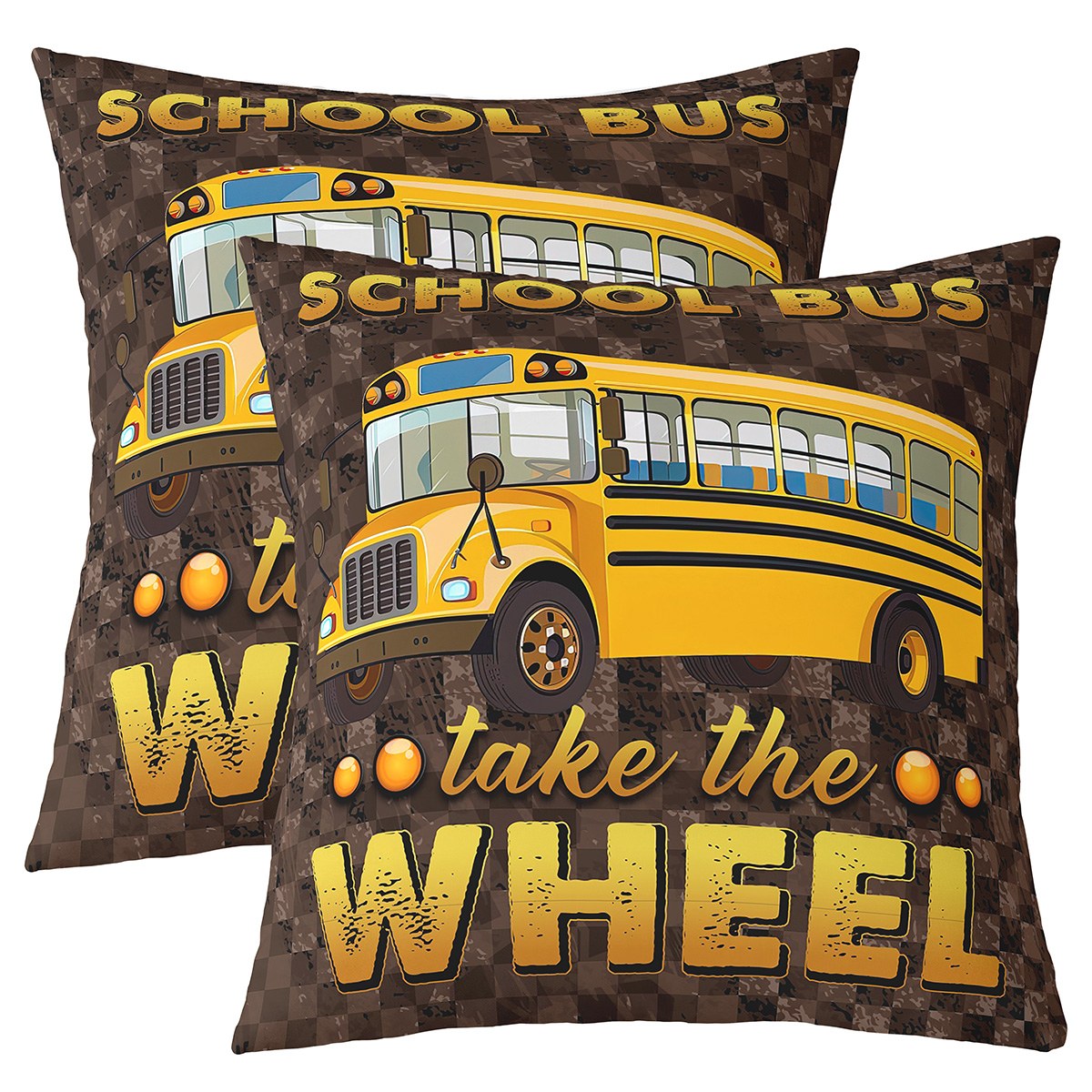 Pack Of 2 School Bus Pillow Covers 18x18 Inch Yellow Cartoon Vehicle ...