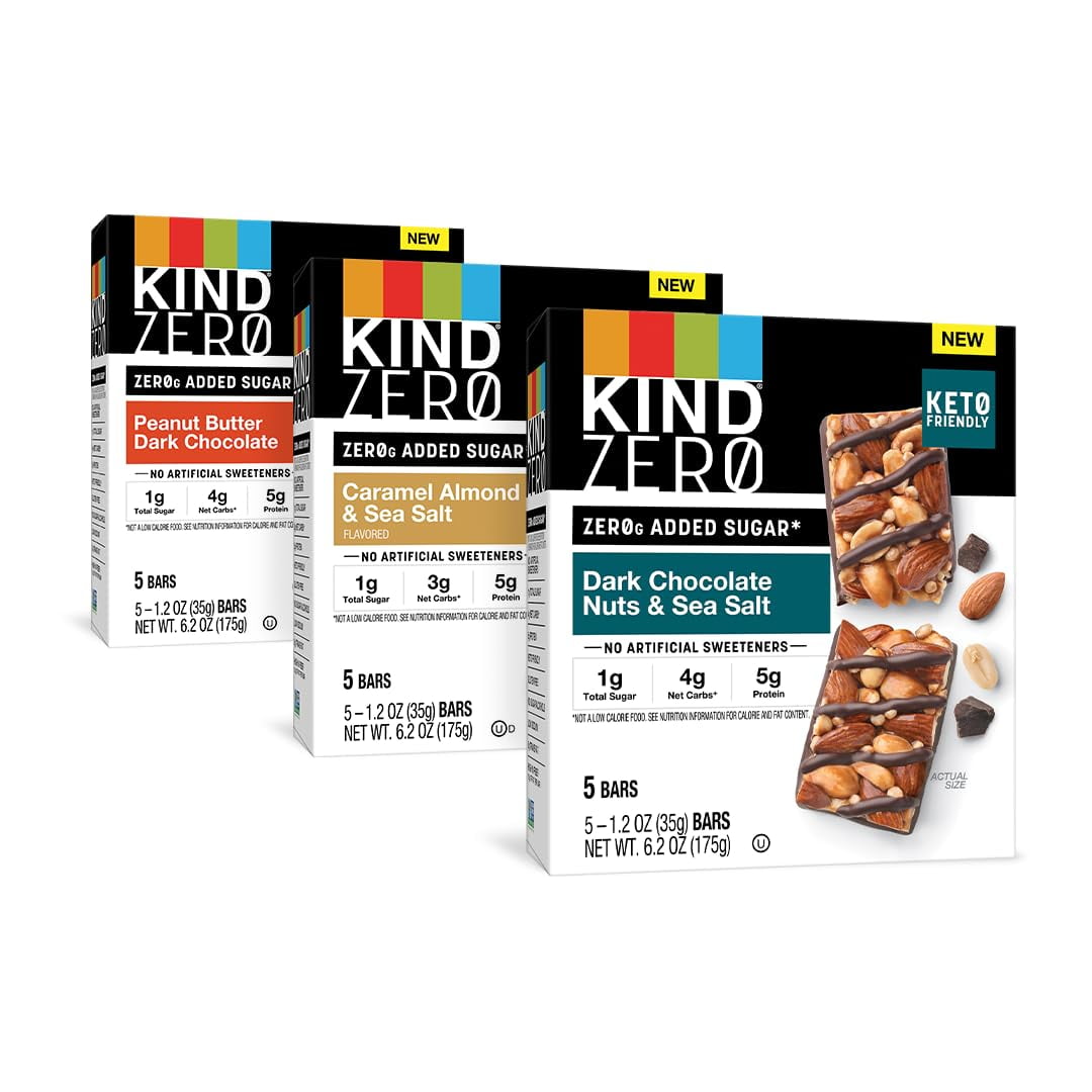 Pack of 2 - Kind Zero Added Sugar Bars, Variety Pack, Dark Chocolate ...