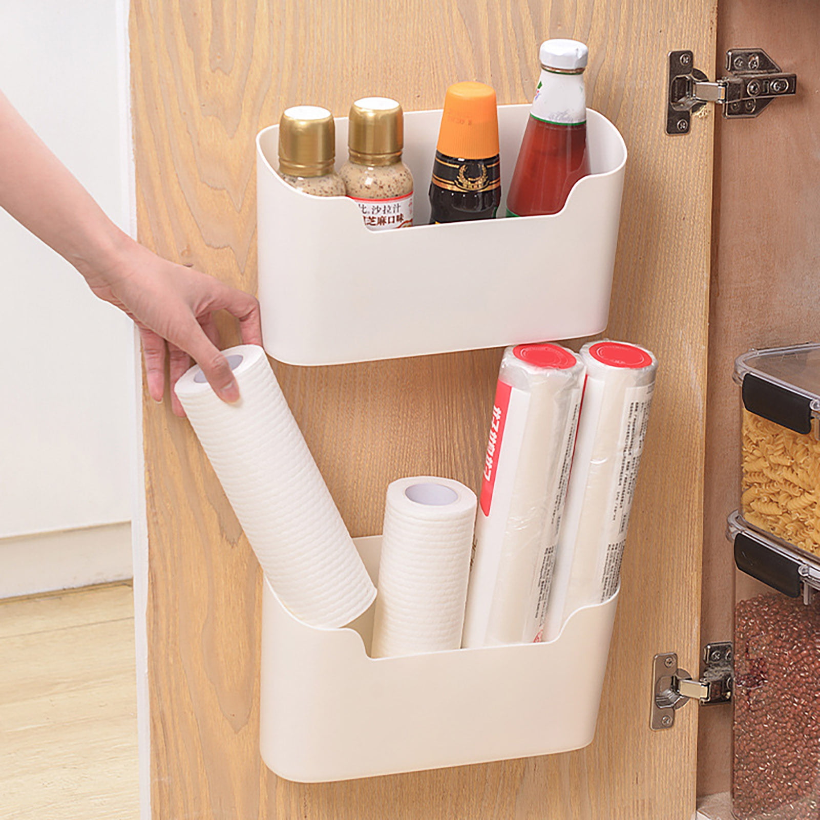 Pack of 2 Kitchen Cabinet Door Storage Box, No Drilling White Hanging ...