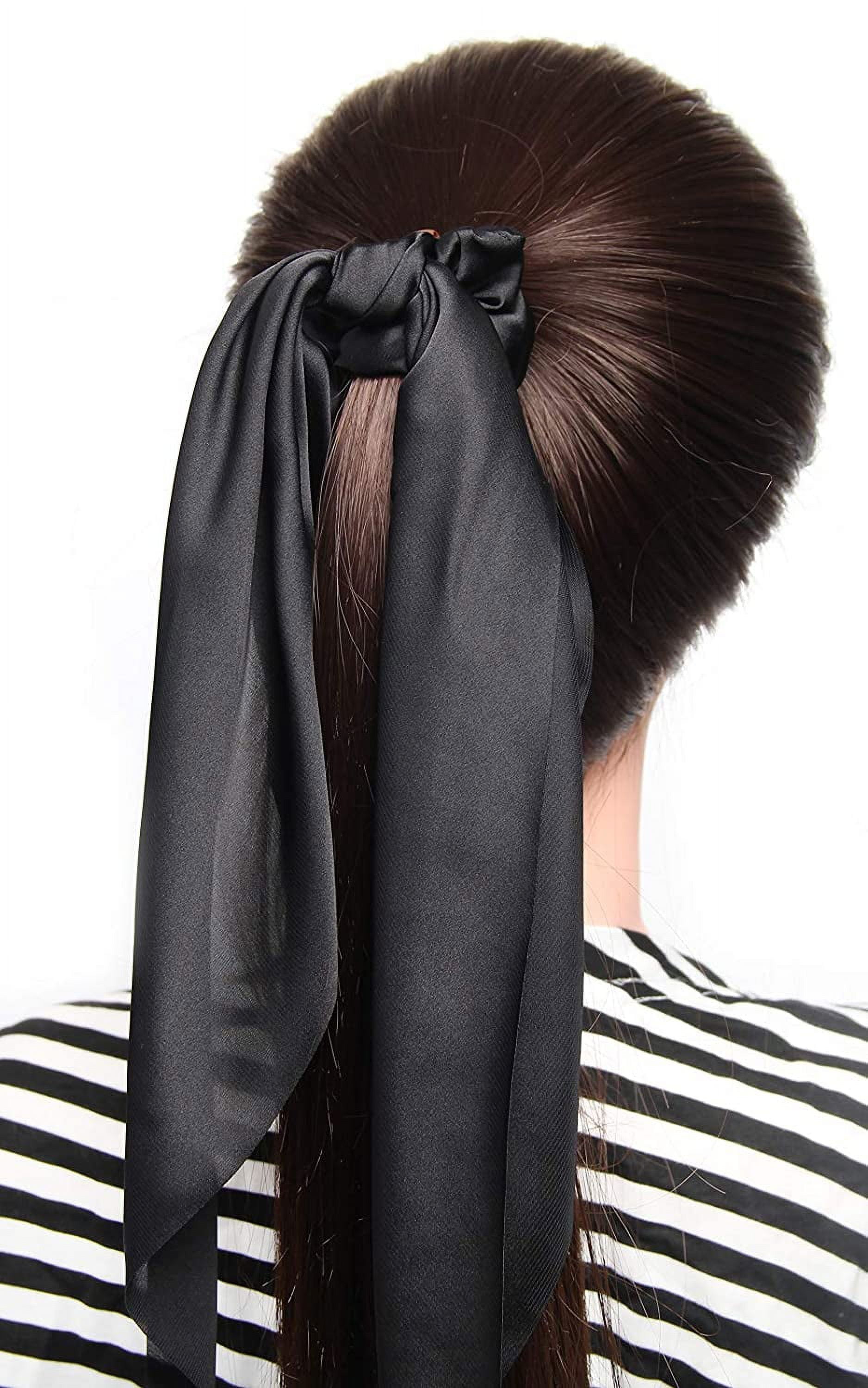 Pack of 2 Knotted Bow Hair Scrunchies Elastic Hair Scarf Black Hair ...