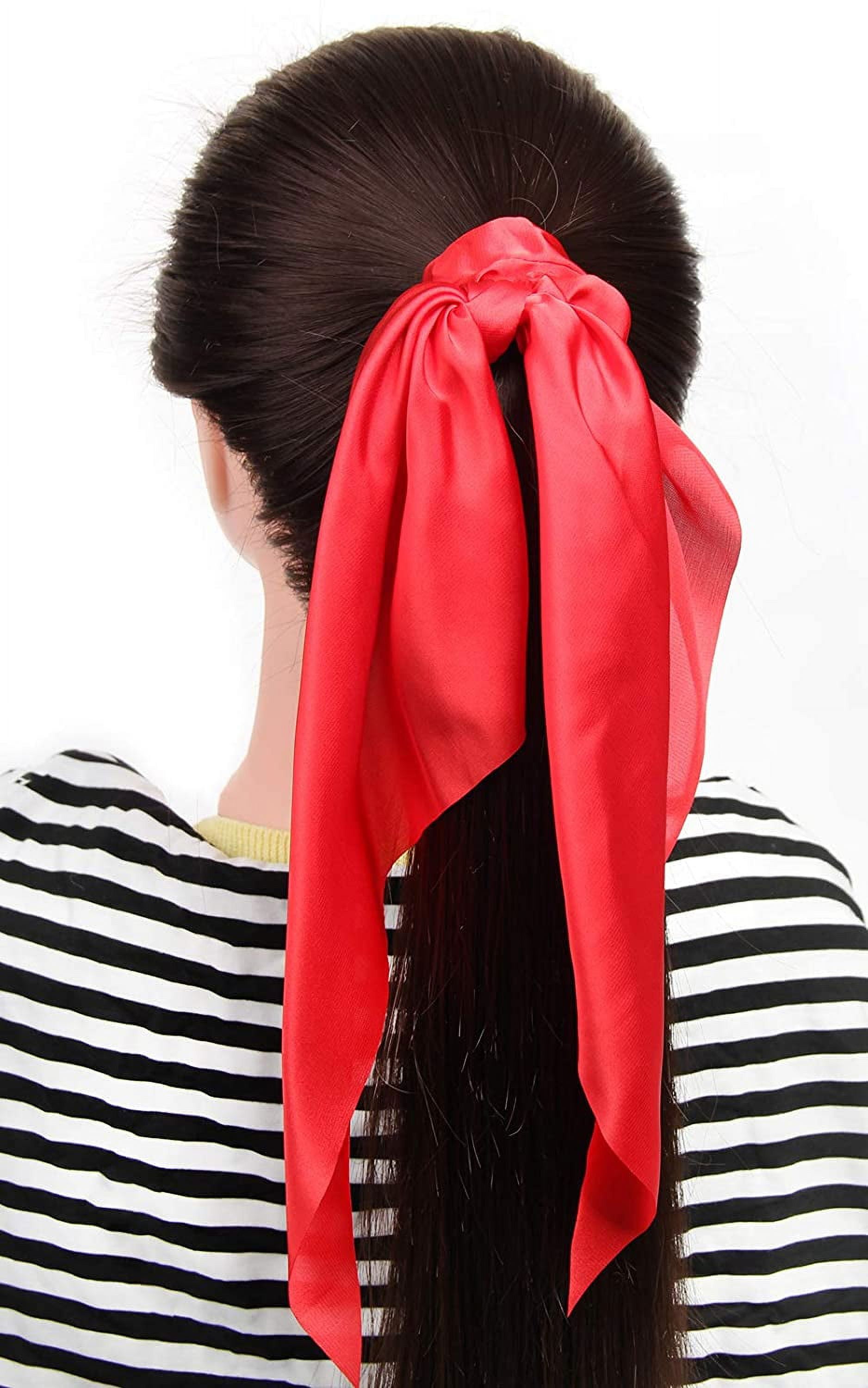 Pack of 2 Knotted Bow Hair Scrunchies Elastic Hair Scarf Black Hair ...