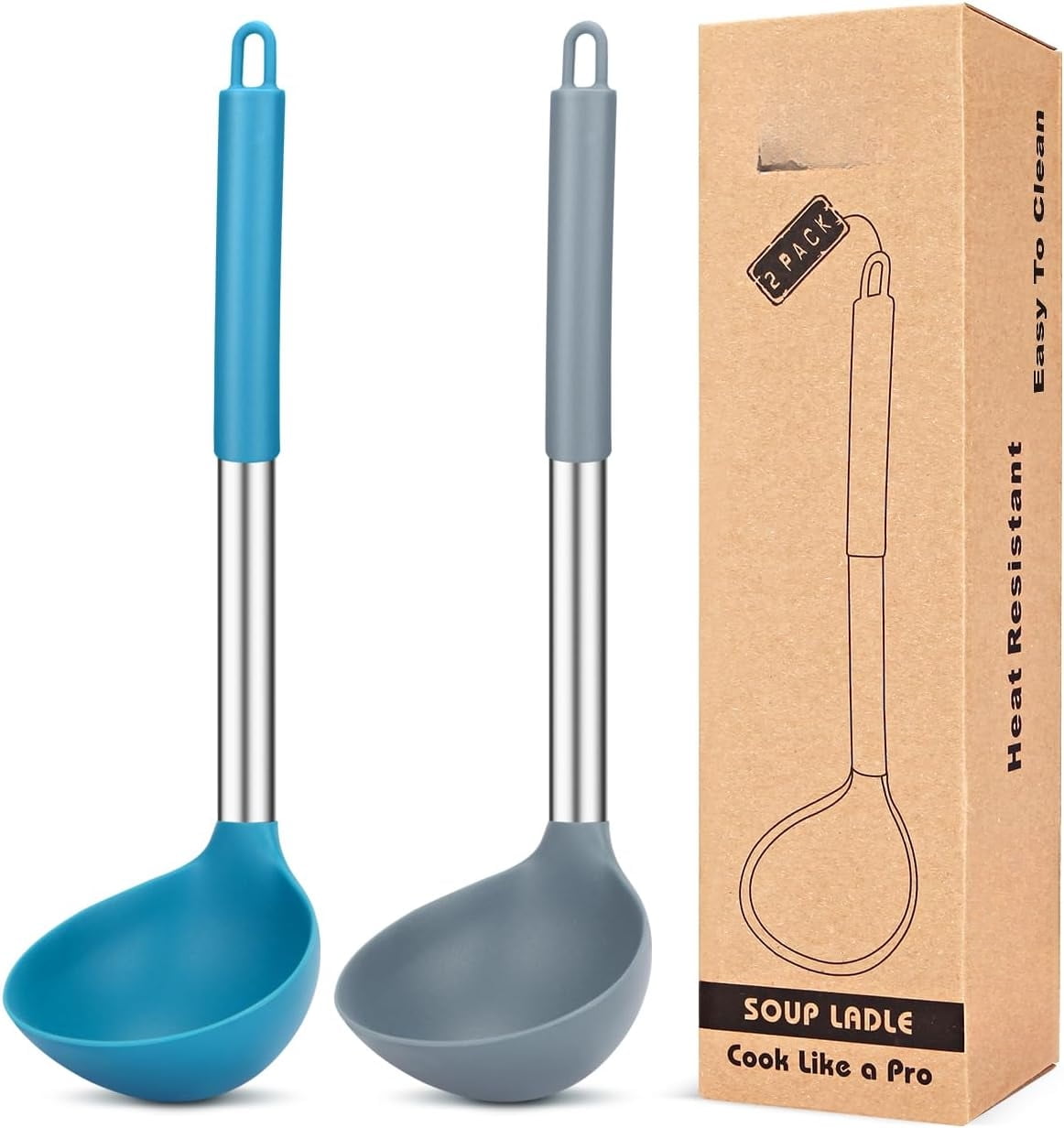 Pack of 2 Ladle Spoon,Silicone Large Spoon for Soup,Non Stick Kitchen ...