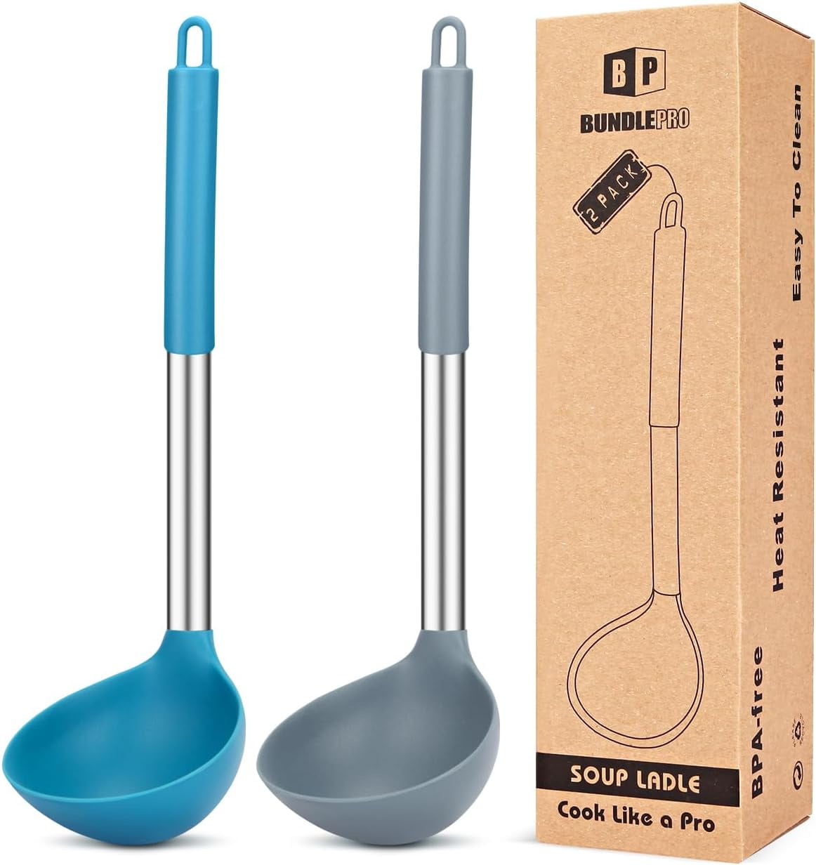 Pack of 2 Ladle Spoon,Silicone Large Spoon for Soup,Non Stick Kitchen ...