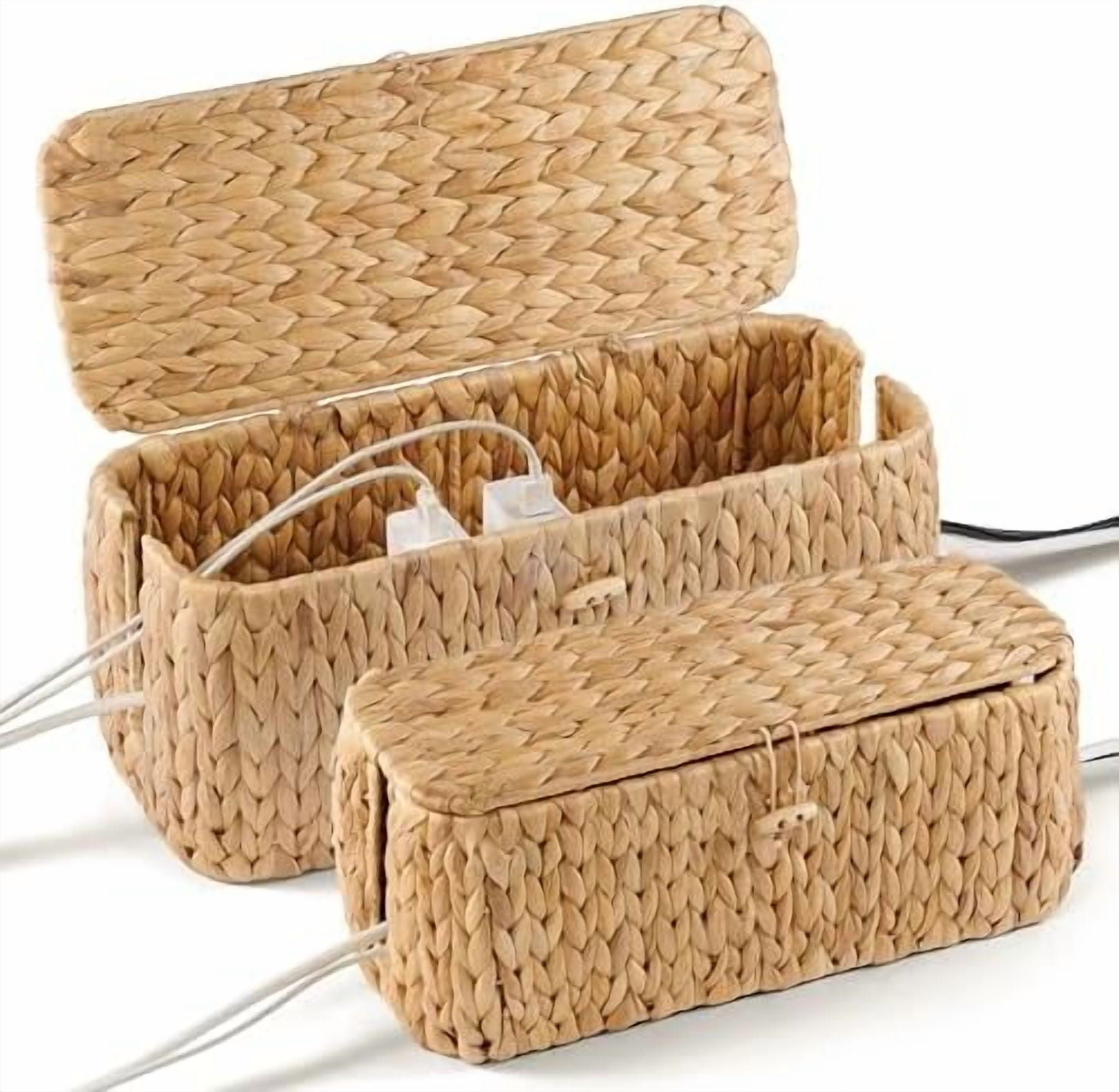 Pack 2 Large Cable Management Box, Wicker Hyacinth Rattan Cable ...
