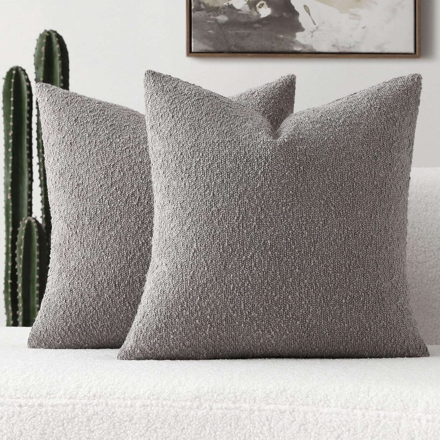 Pack of 2 Light Grey Decorative Throw Pillow Covers 26x26 Inch Soft ...