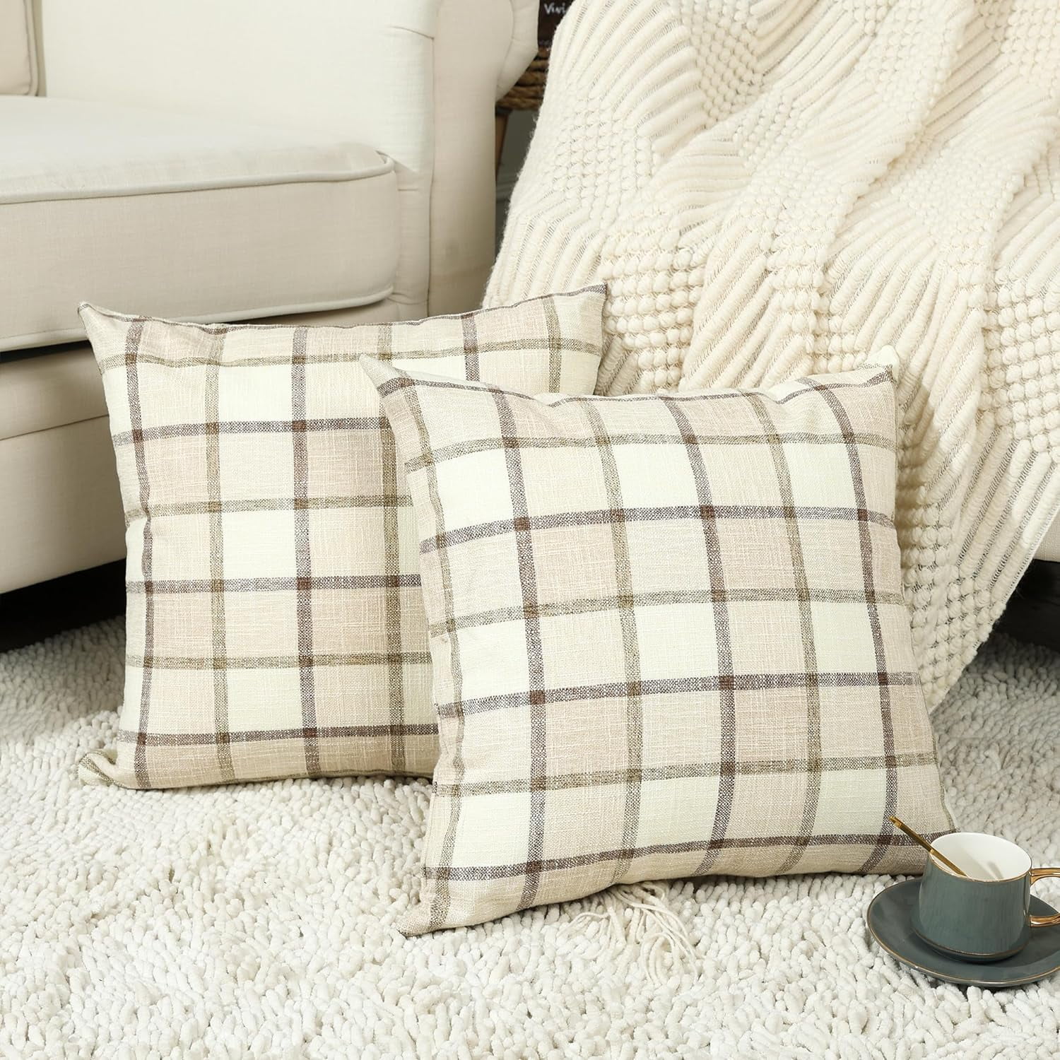 Pack of 2 Linen Buffalo Check Decorative Fall Throw Pillow Covers ...