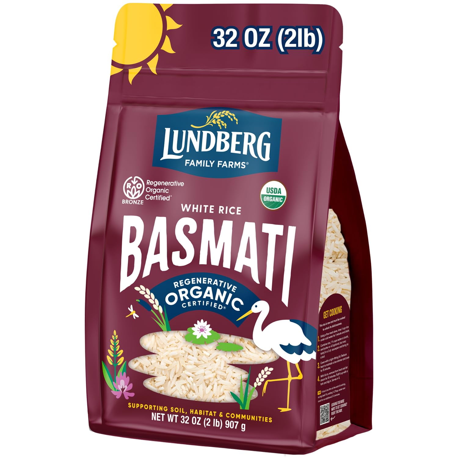 Pack of 2 Lundberg Regenerative Organic Certified (Roc) Long Grain White Basmati Rice â€“ Non ...