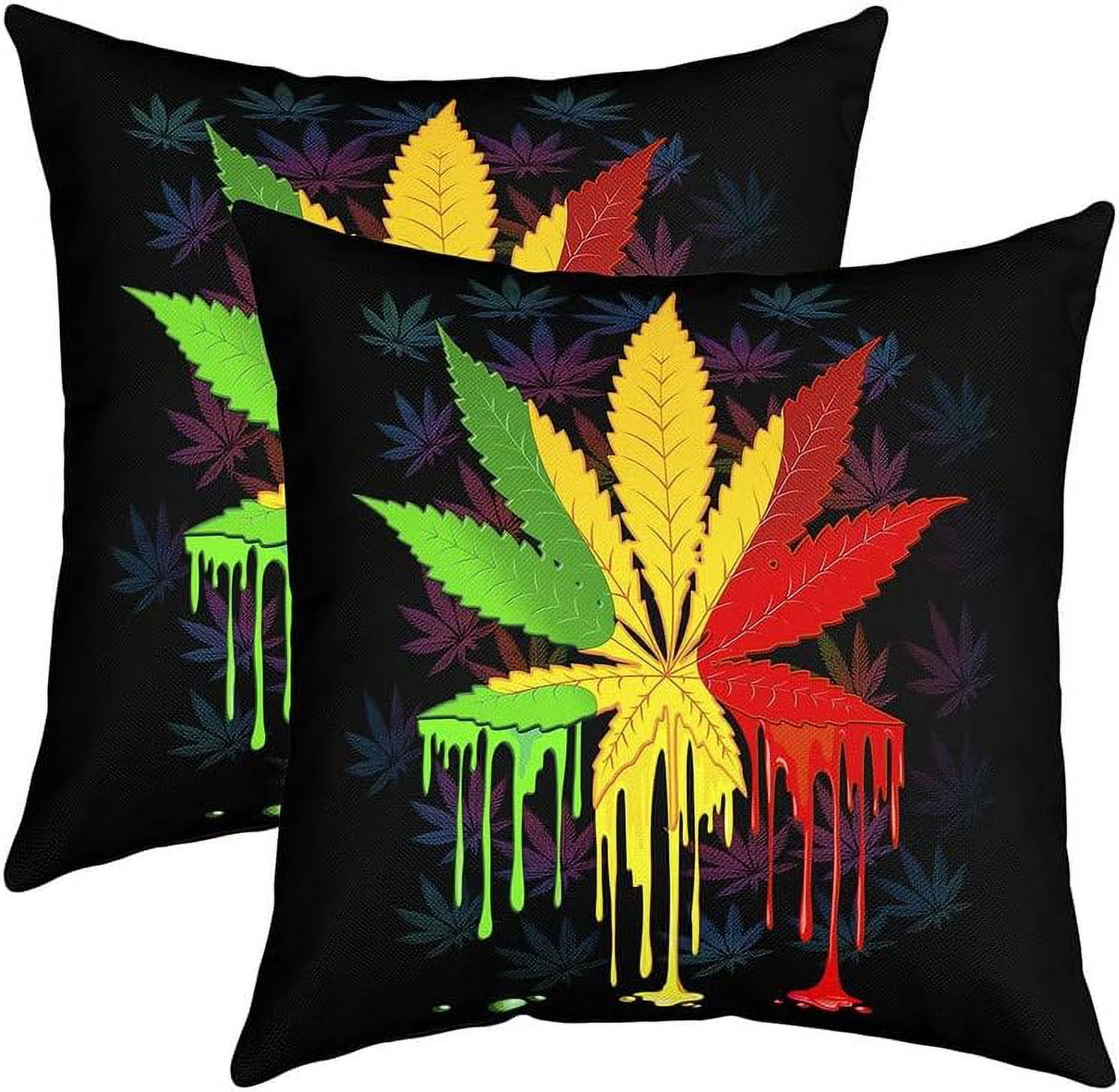 Pack of 2 Marijuana Decorative Throw Pillow Covers, Soft Colorful ...