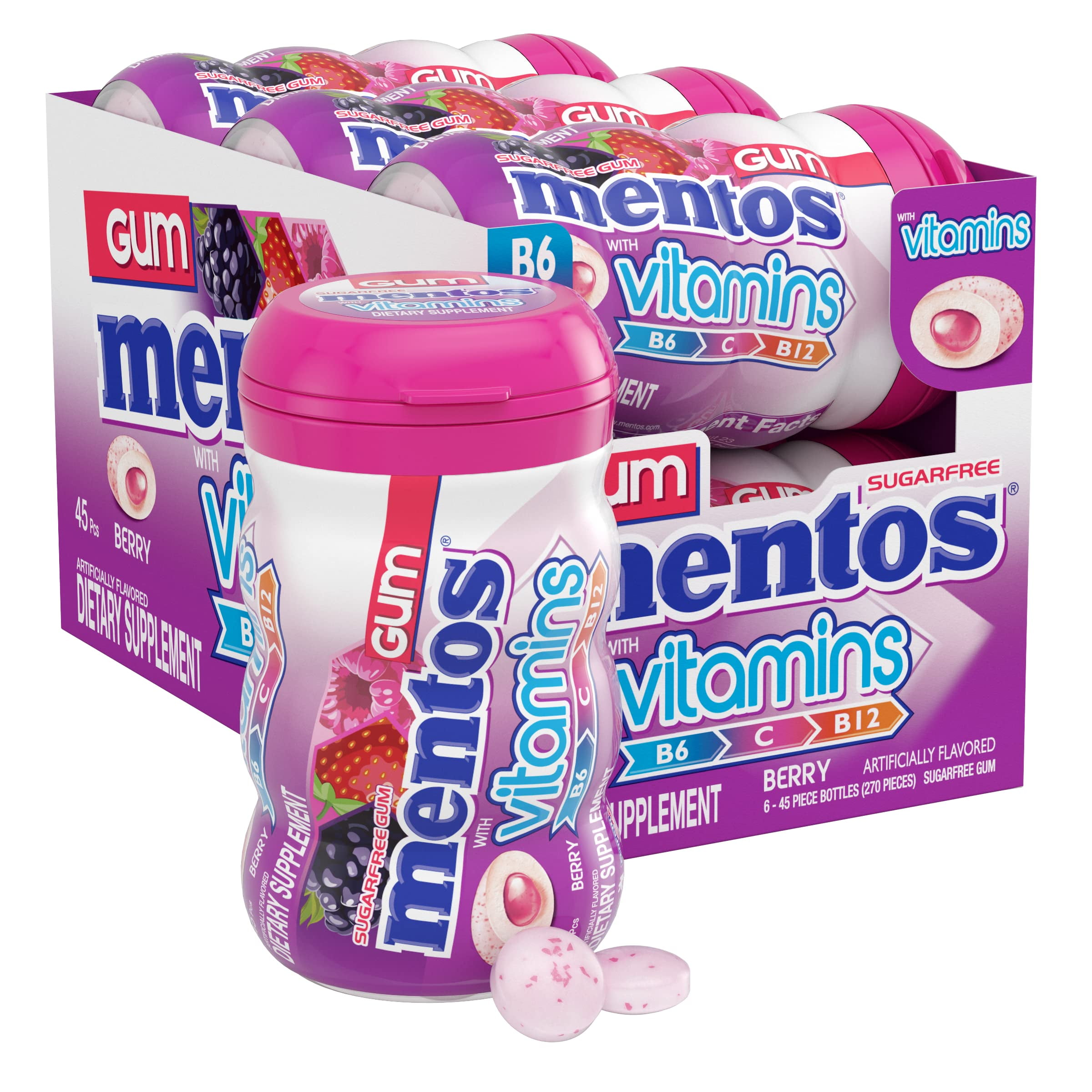 Pack of 2 - Mentos Gum With Vitamins, Sugar-Free Chewing Gum With ...