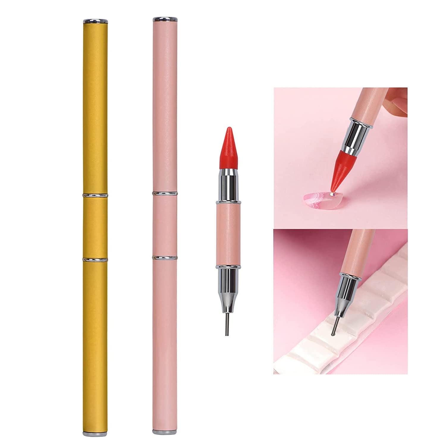 [Pack of 2] Nail Rhinestone Picker with Lid, Stainless steel Dual-ended ...