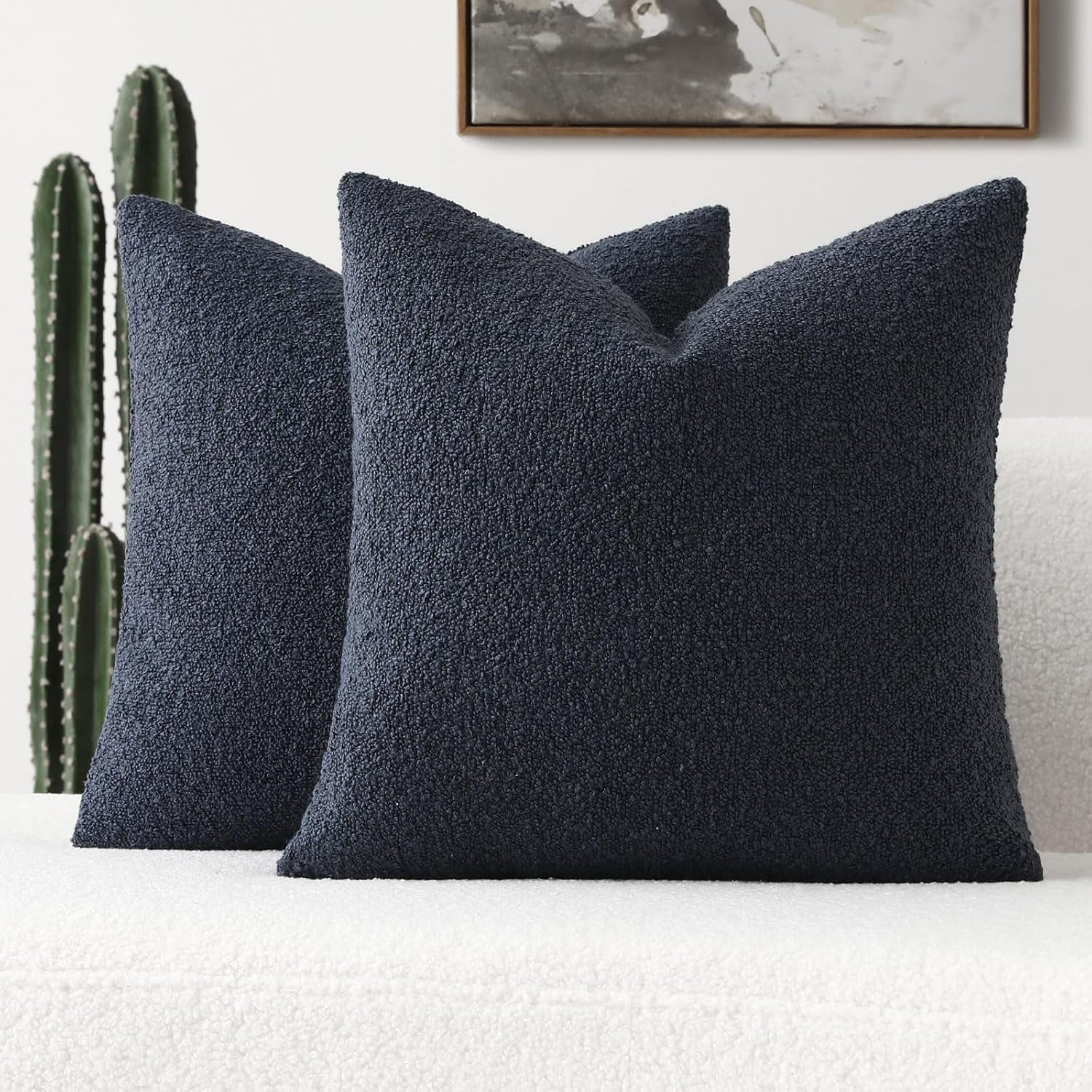 Pack of 2 Navy Blue Decorative Throw Pillow Covers 26x26 Inch Soft Cozy ...