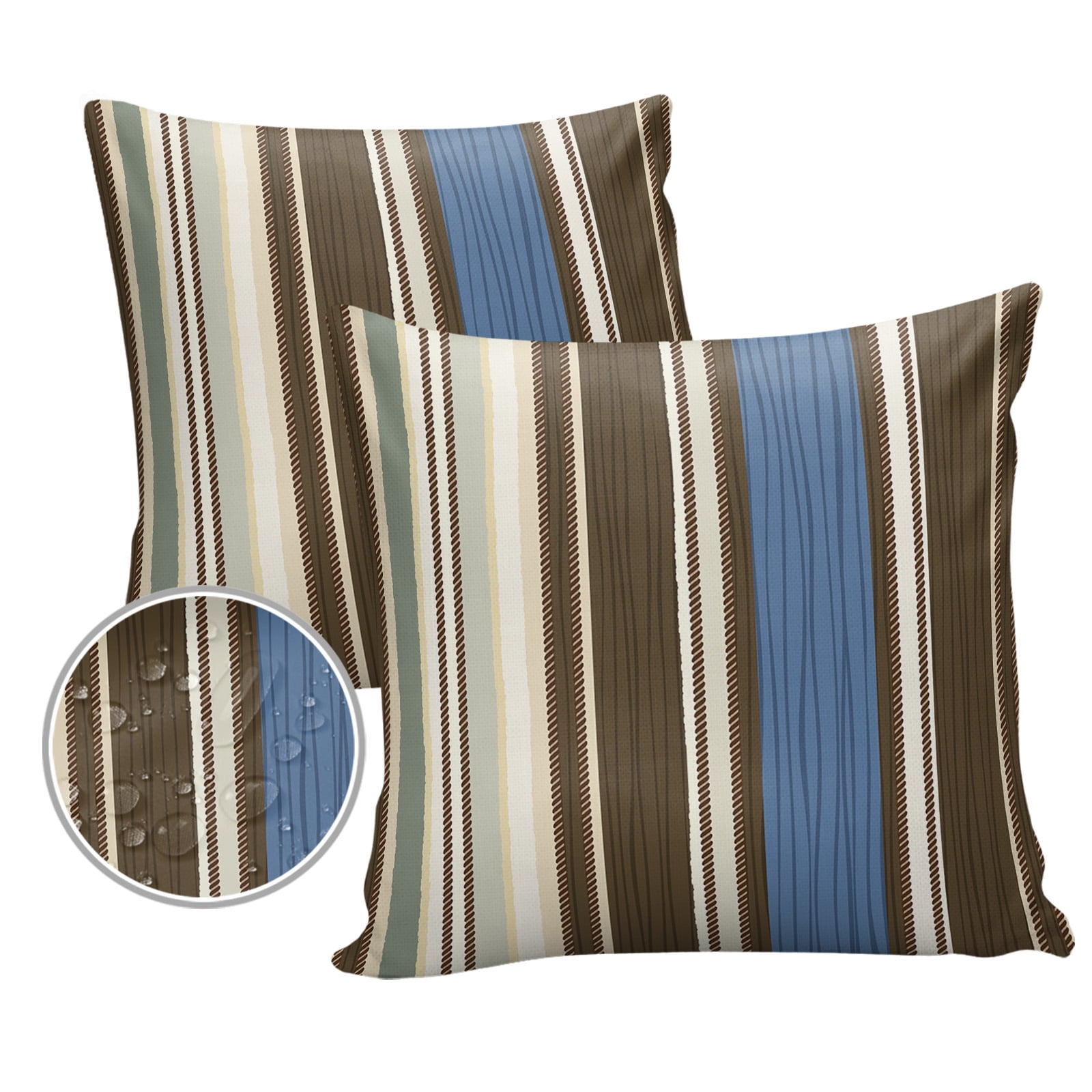 Pack of 2 Outdoor Pillow Covers, Boho Style Stripe Naby Blue Vertical ...
