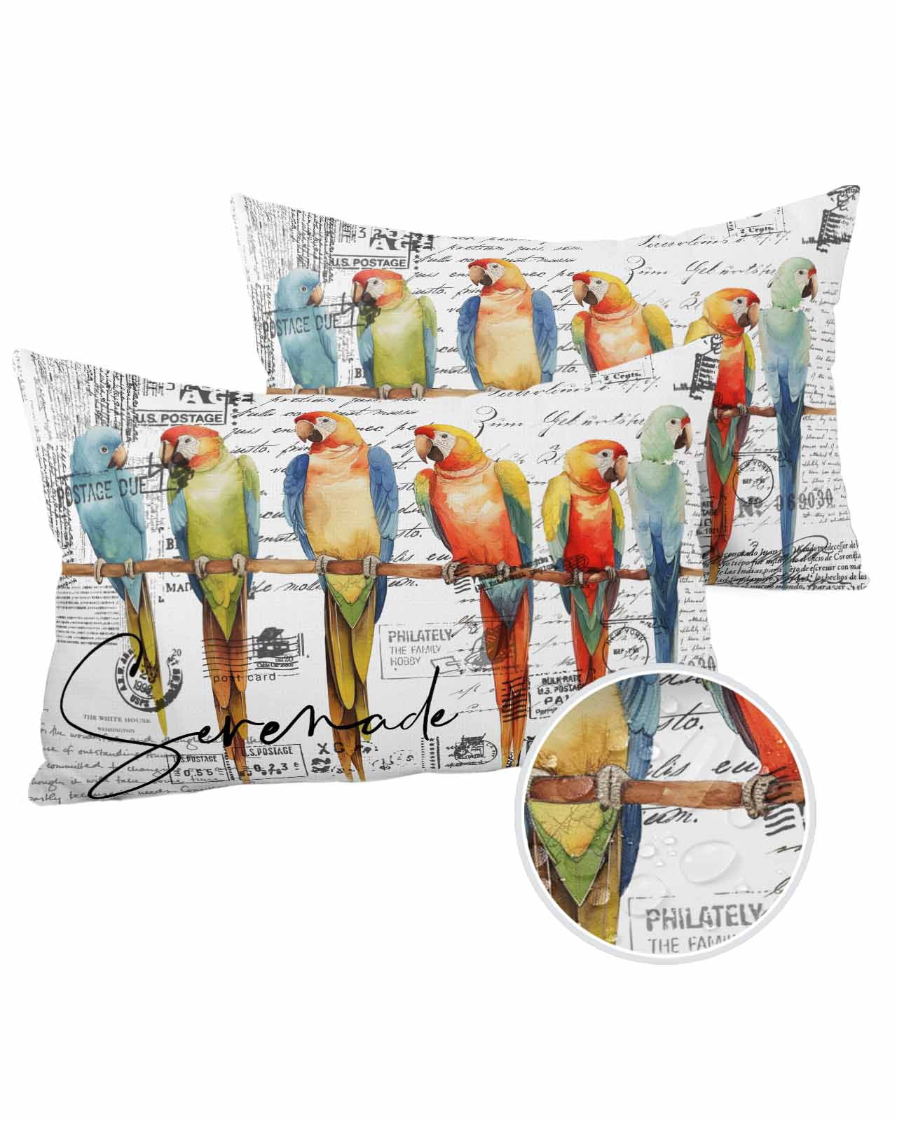 Pack of 2 Outdoor Pillow Covers, Colored Parrot Envelope Postmark ...