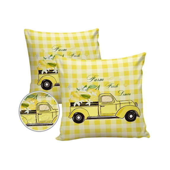 Pack of 2 Outdoor Pillow Covers, Farmhouse Truck Carrying Lemon on ...