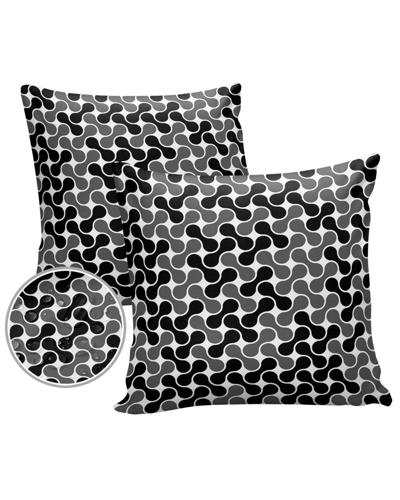 Pack of 2 Outdoor Pillow Covers, Mid-Century Modern Abstract Black Gray ...