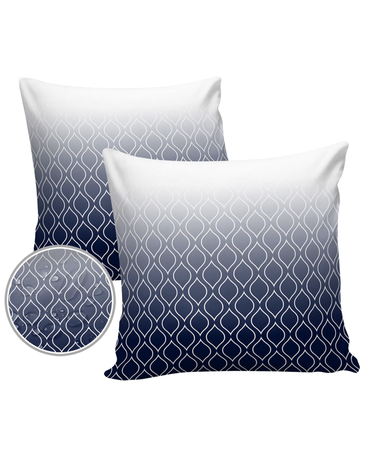 Pack of 2 Outdoor Pillow Covers, Navy Blue White Ombre Geometric ...