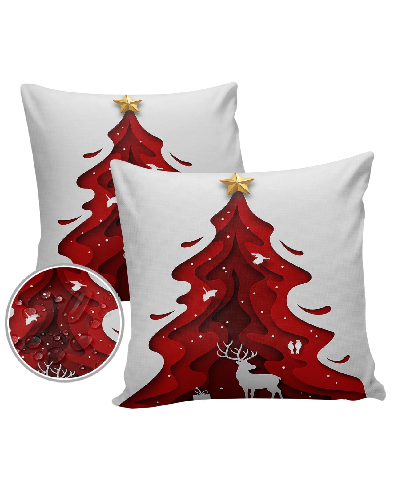 Pack of 2 Outdoor Pillow Covers, Red Ombre Christmas Tree Reindeer ...