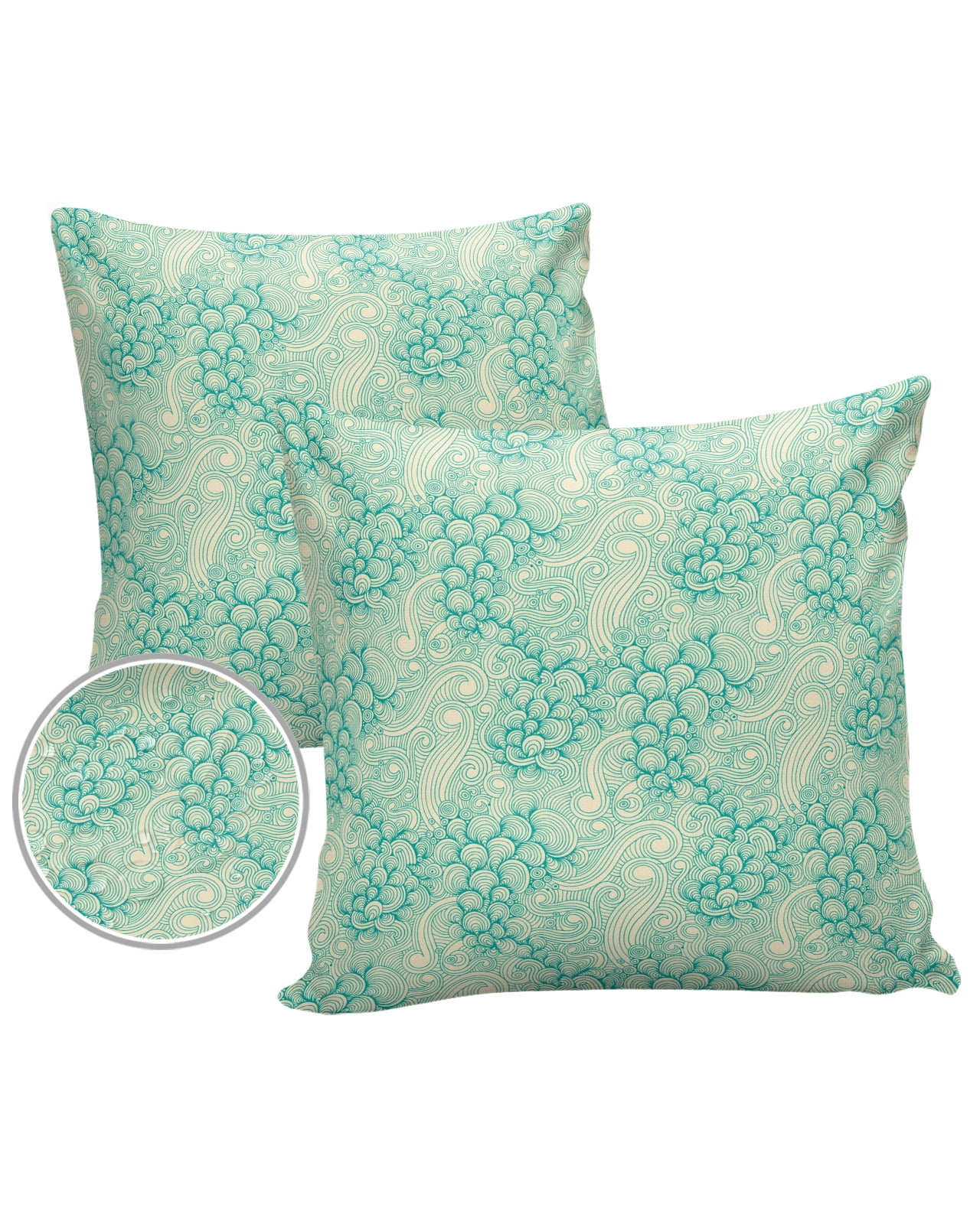 Pack of 2 Outdoor Pillow Covers, Sea Wave Bohemian Pattern Green ...