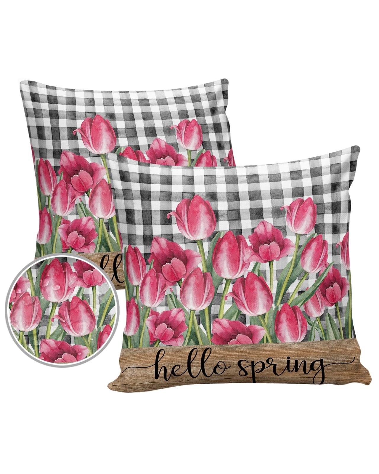 Pack of 2 Outdoor Pillow Covers, Spring Watercolor Flowers Tulips Black ...
