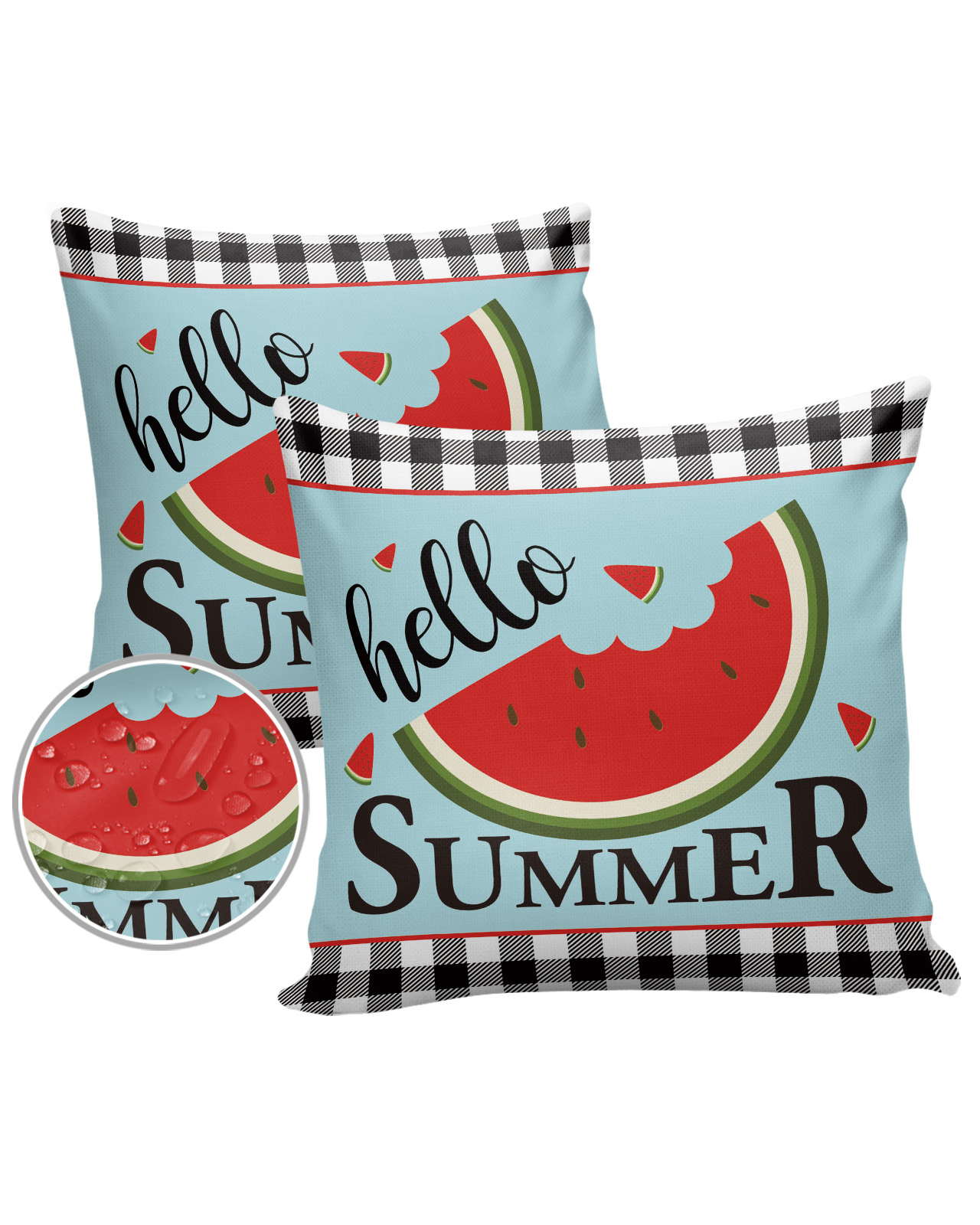 Pack of 2 Outdoor Pillow Covers, Summer Farm Watermelon Black White ...