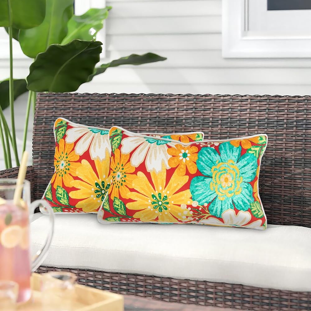 Pack of 2 Outdoor Waterproof Lumbar Rectangular Throw Pillow with ...
