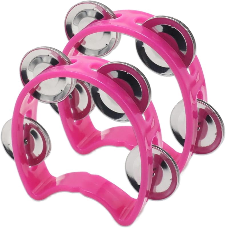 Pack of 2 Plastic Percussion Handheld Tambourines with 4 Jingle Bells ...